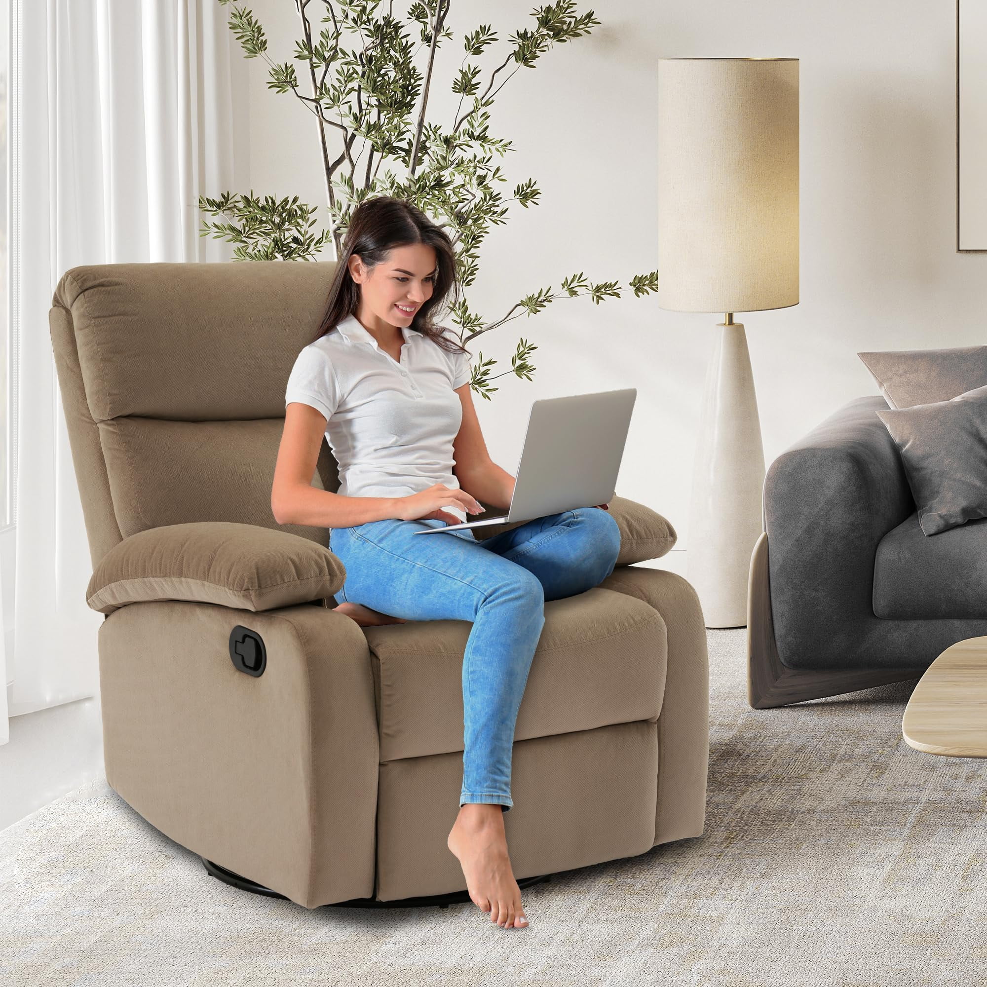 Glider Recliner Nursery Chair with Manual Adjustable Footrest Swivel ...