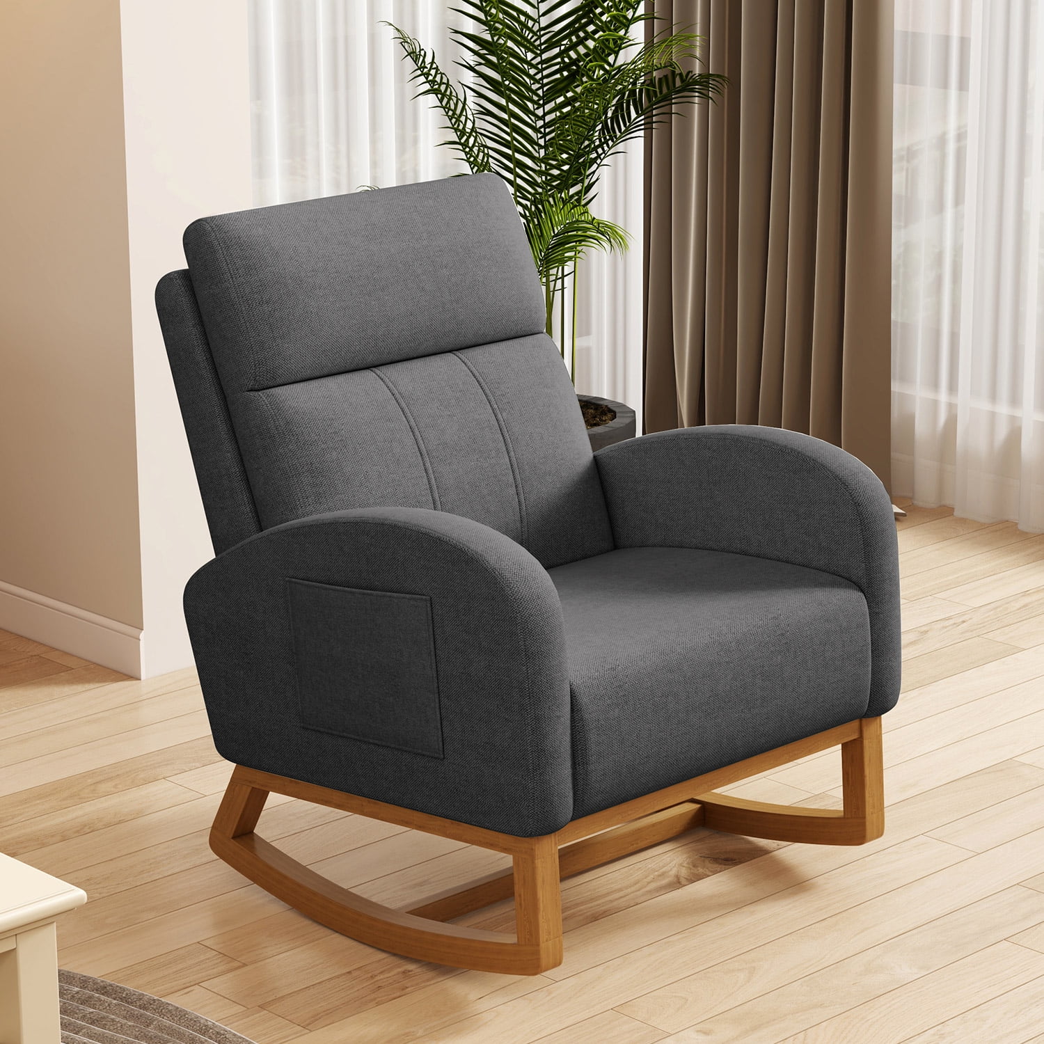 Glider Rocking Chair Nursery Comfy Accent Chair with High Backrest ...
