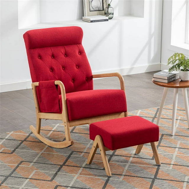Glider Rocking Chair with Ottoman Set, Linen Upholstered Living Room ...
