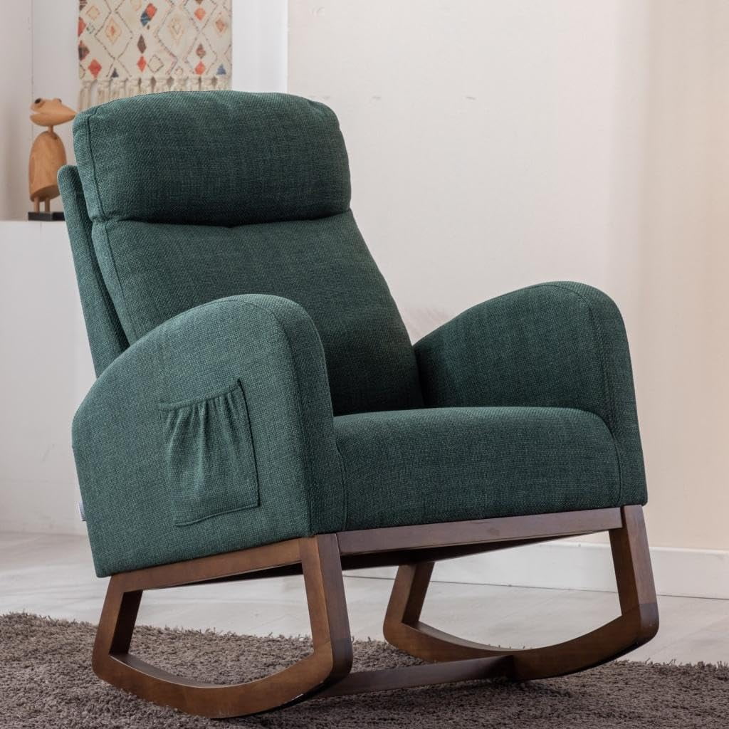 Glider Rocking Chair, Upholstered Minimalist Chair with Armrest, Wood ...