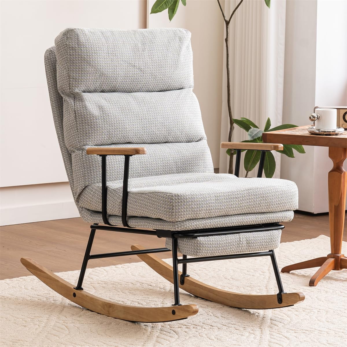Gliding Rocking Chair with Adjustable Back, Teddy Single Rocker with ...