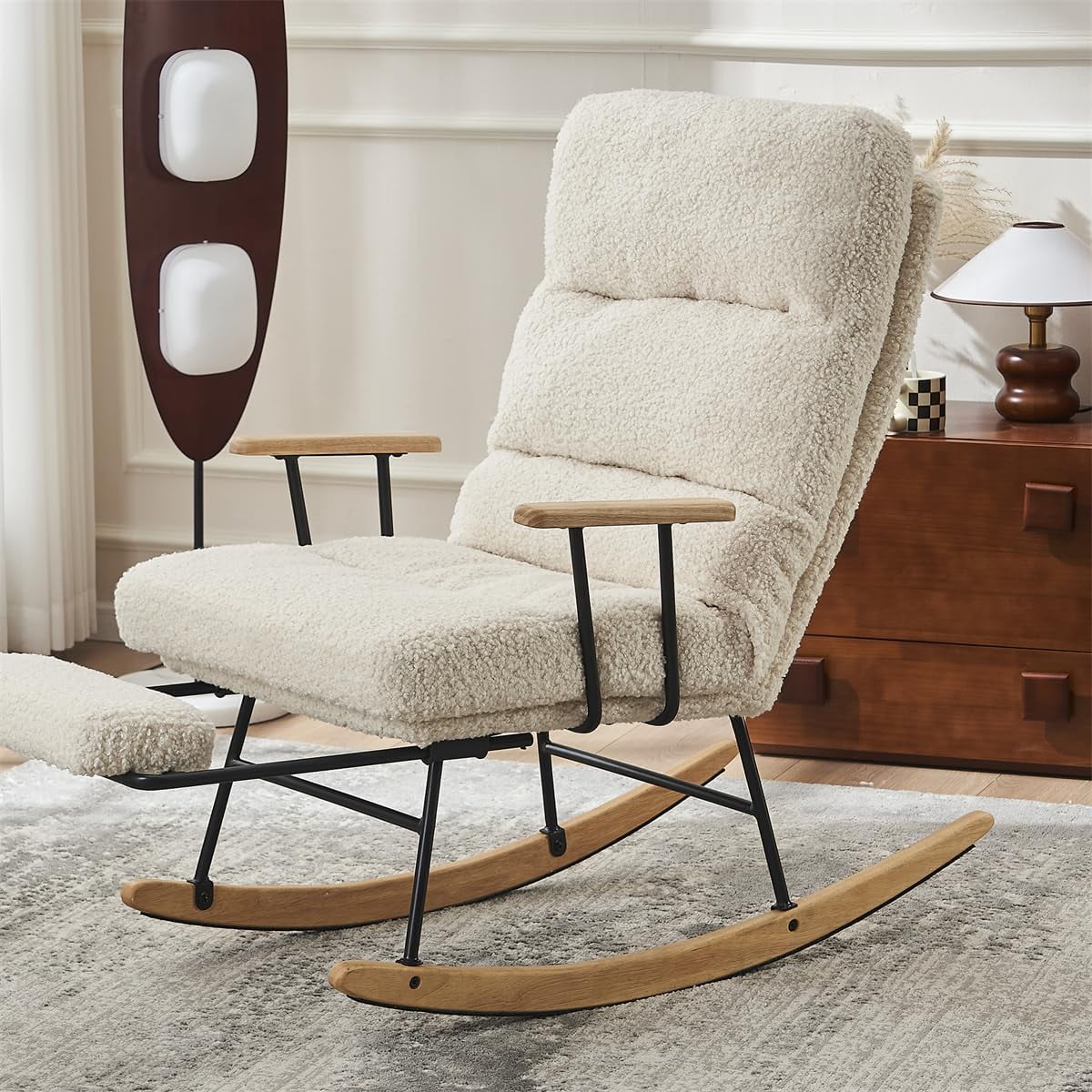Gliding Rocking Chair with Adjustable Back, Teddy Single Rocker with ...