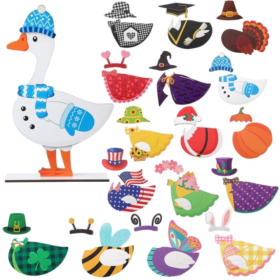 GlikCeil 35 Pcs Interchangeable Wooden Goose Decor with Magnet Winter ...