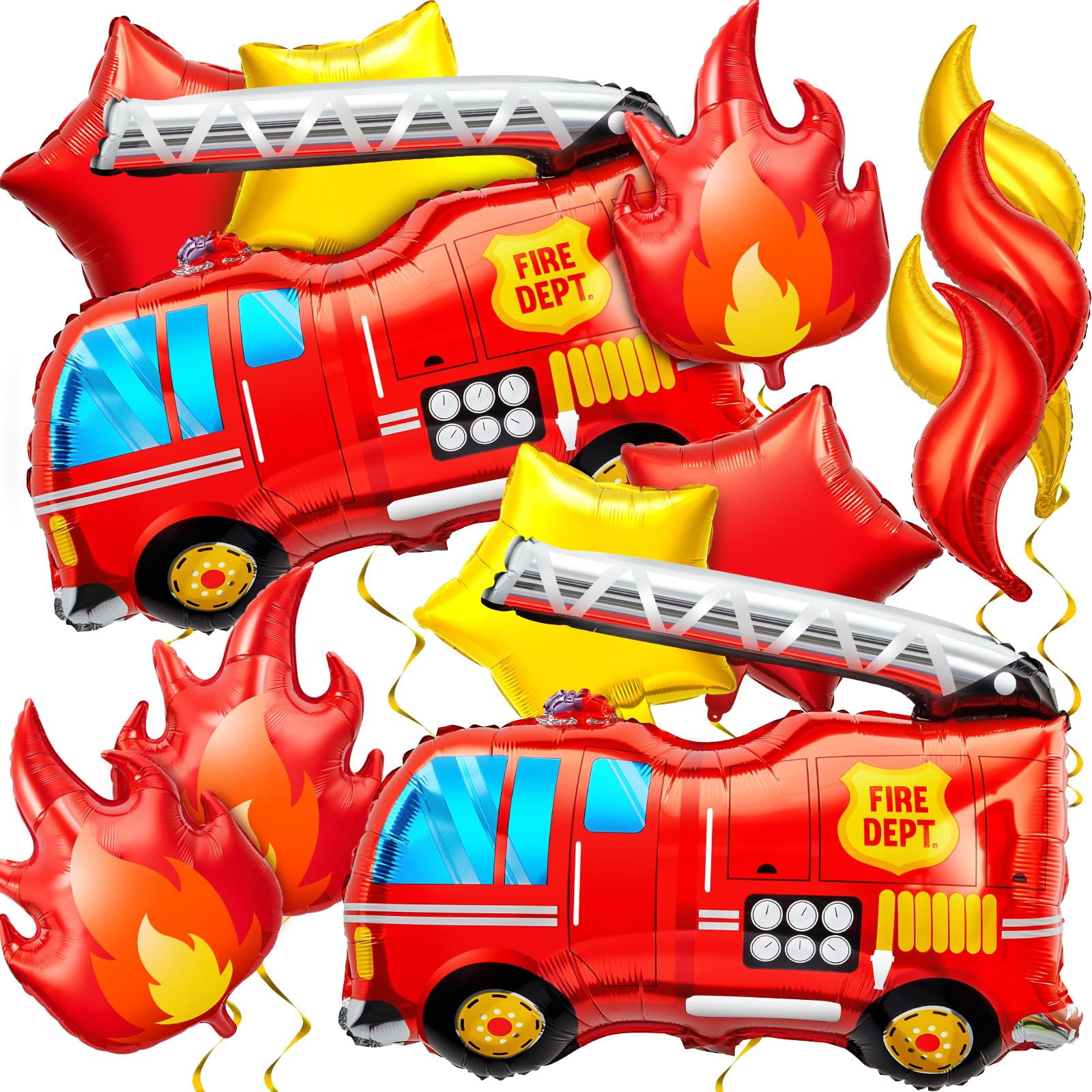 Glimin 18 Pcs Fire Truck Balloons ZLK1 Set 4 Flame Balloon, 2 Fire ...