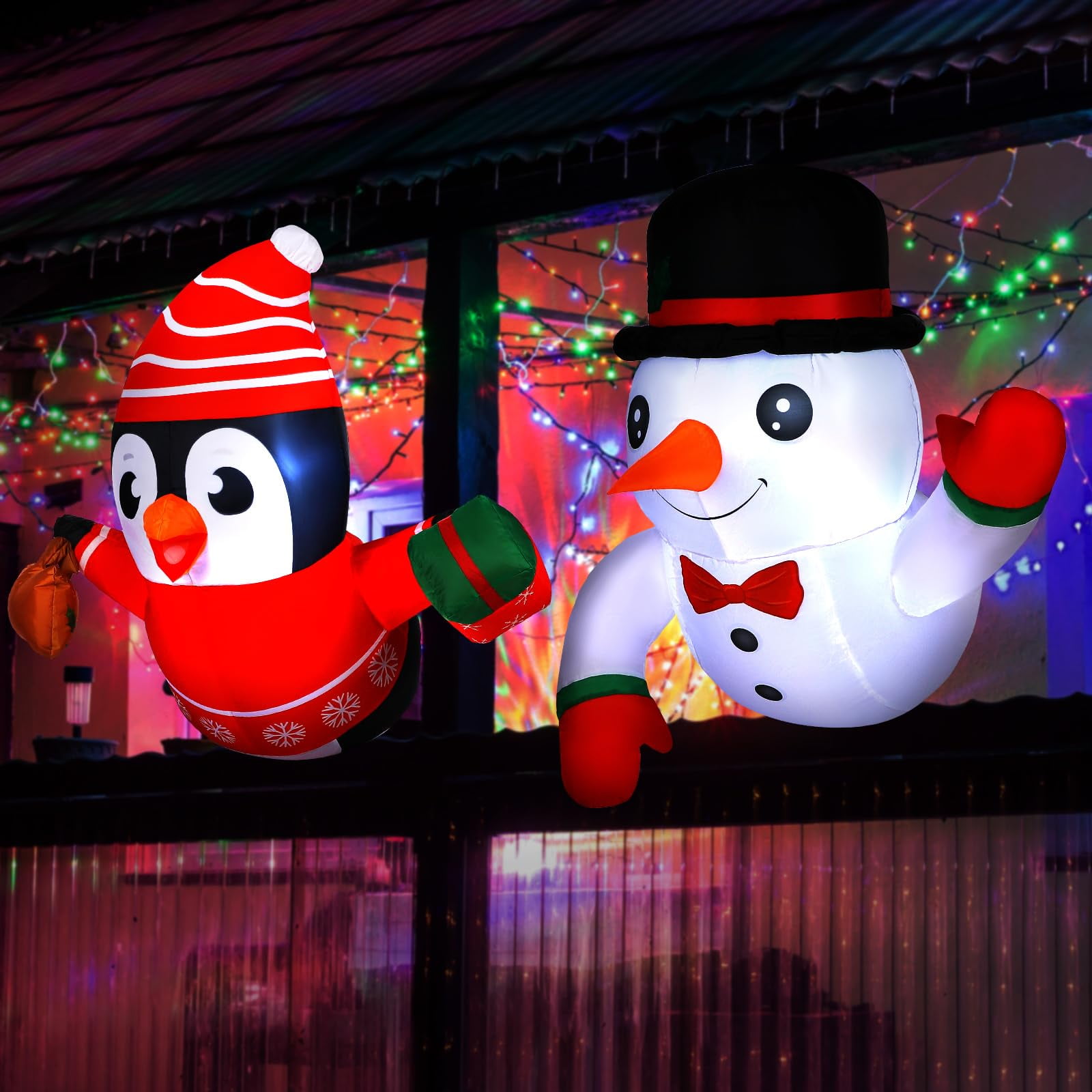 Glimin 2 Pcs 4 ft Christmas Inflatable Snowman and Penguin Lean Out ...