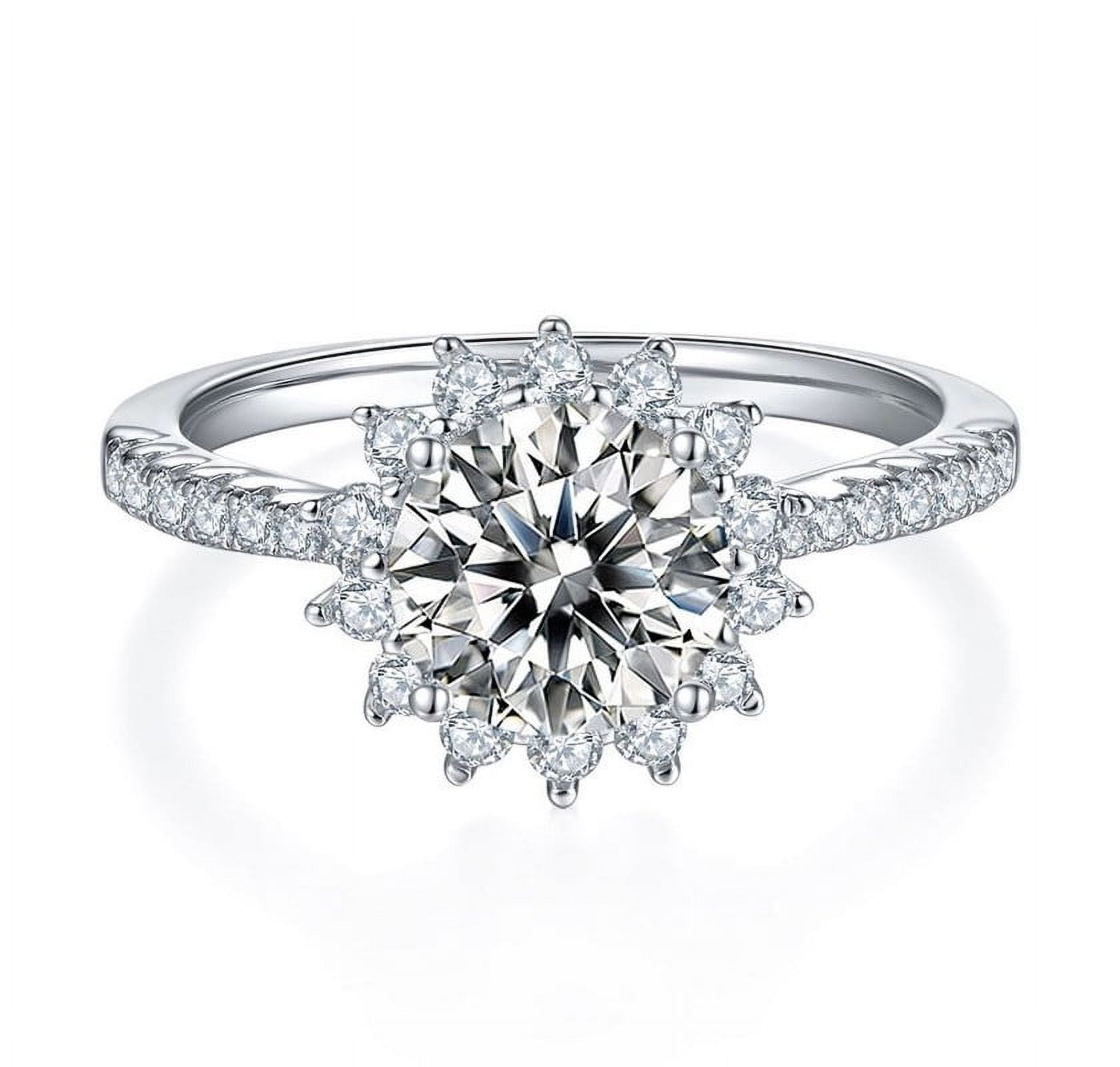 Glimmer Jewel White Gold Over 14K Silver Diamond Rings for Her - 2 Ct Round Brilliant Cut ...