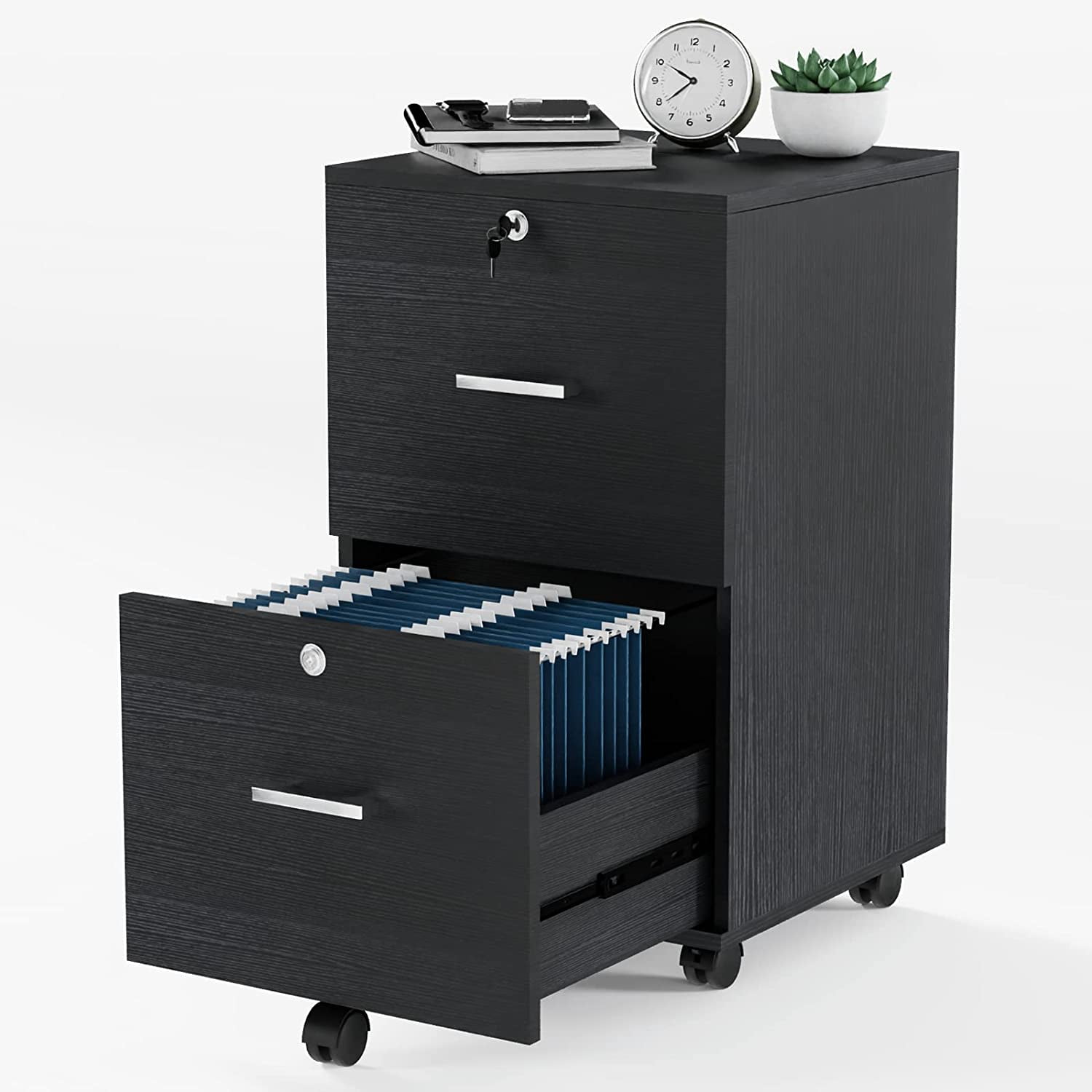 GlimmerGrove 2 Drawer File Cabinet with Lock, Wood Grain File Cabinet ...