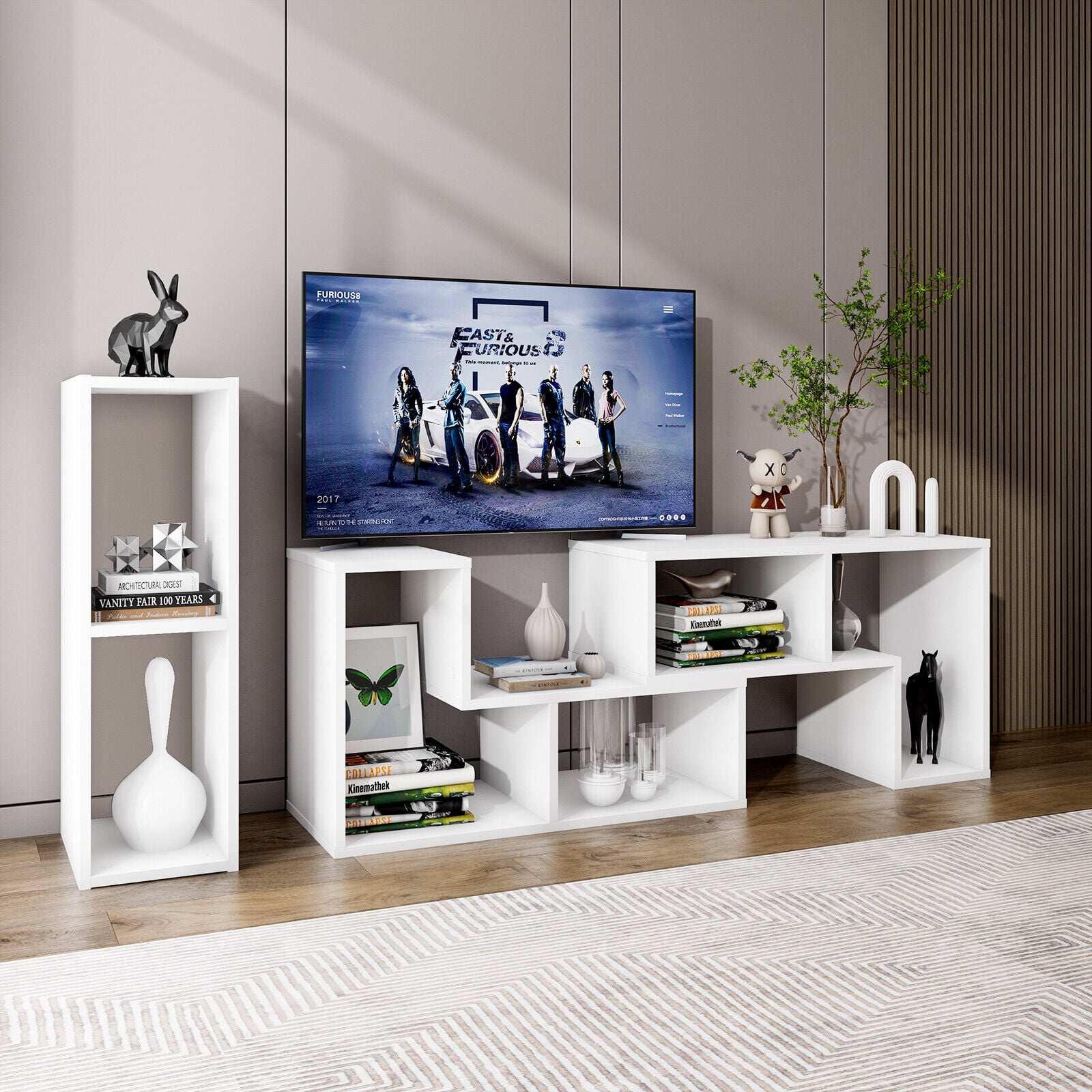 GlimmerGrove 3 Pieces Console TV Stand, Free-Combination Entertainment ...