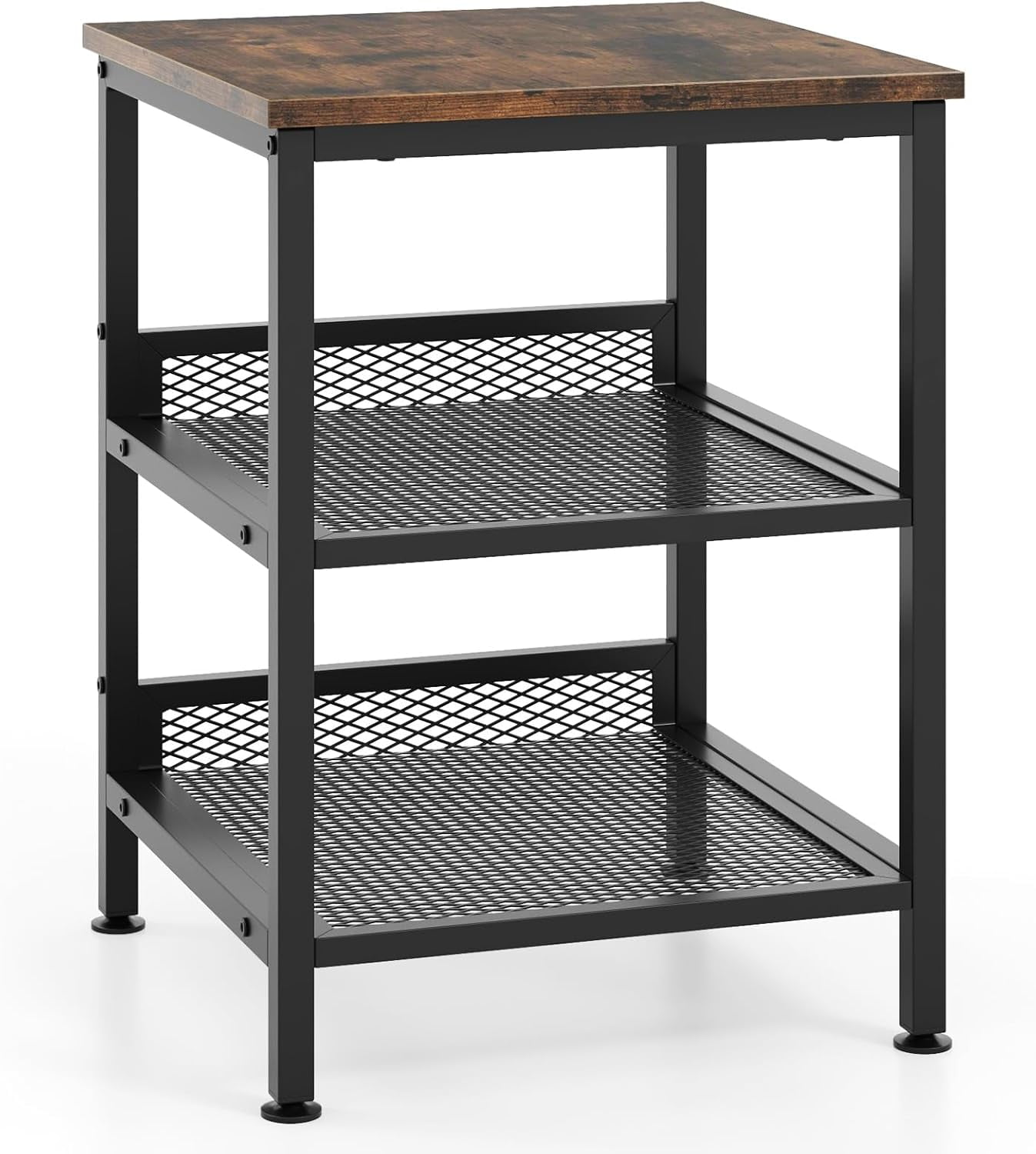 GlimmerGrove 3-Tier End Table, Industrial Telephone Table with 2 Mesh ...