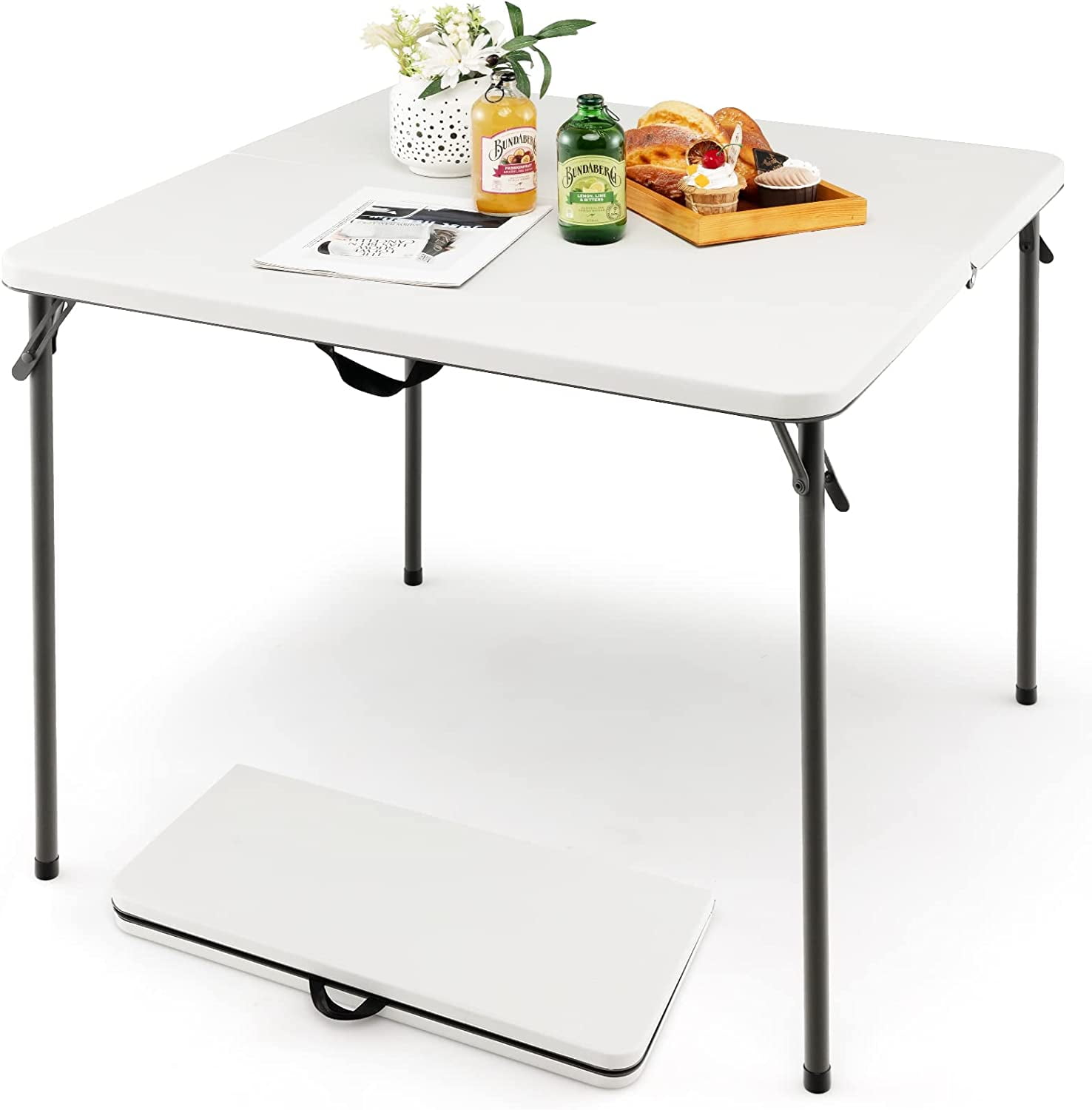 GlimmerGrove 34" Square Folding Card Table, Foldable Plastic Folding ...