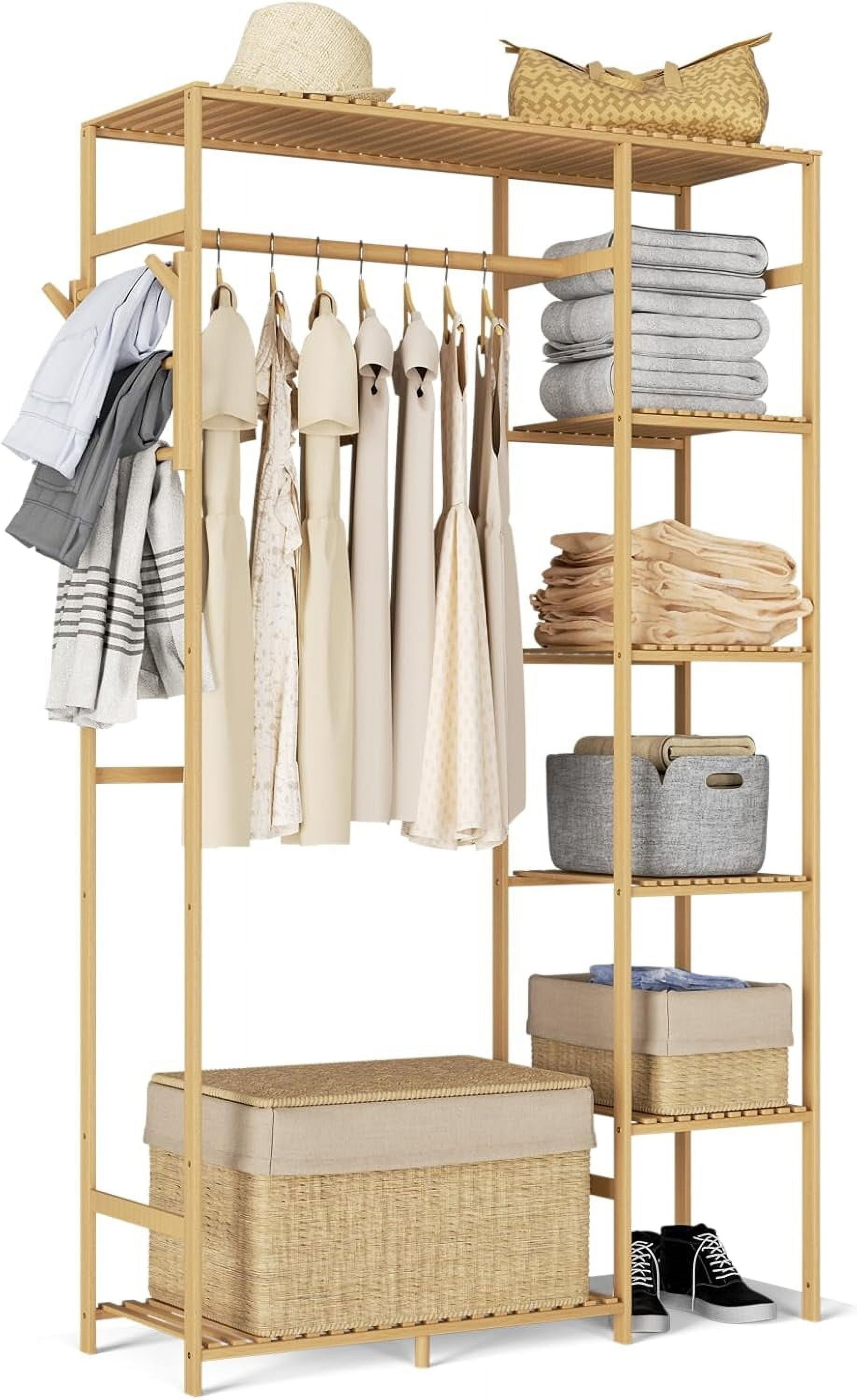 GlimmerGrove 35" Bamboo Garment Rack Multi Tier Clothes Rack Storage ...