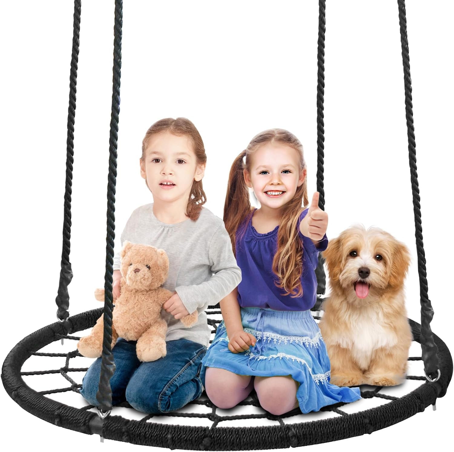 GlimmerGrove 48 Inch Spider Web Swing Tree Swing for Kids Round Swing ...