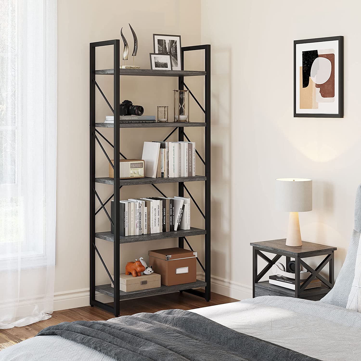 GlimmerGrove 5 Tiers Bookshelf, Classically Modern Bookshelf, Book Rack ...