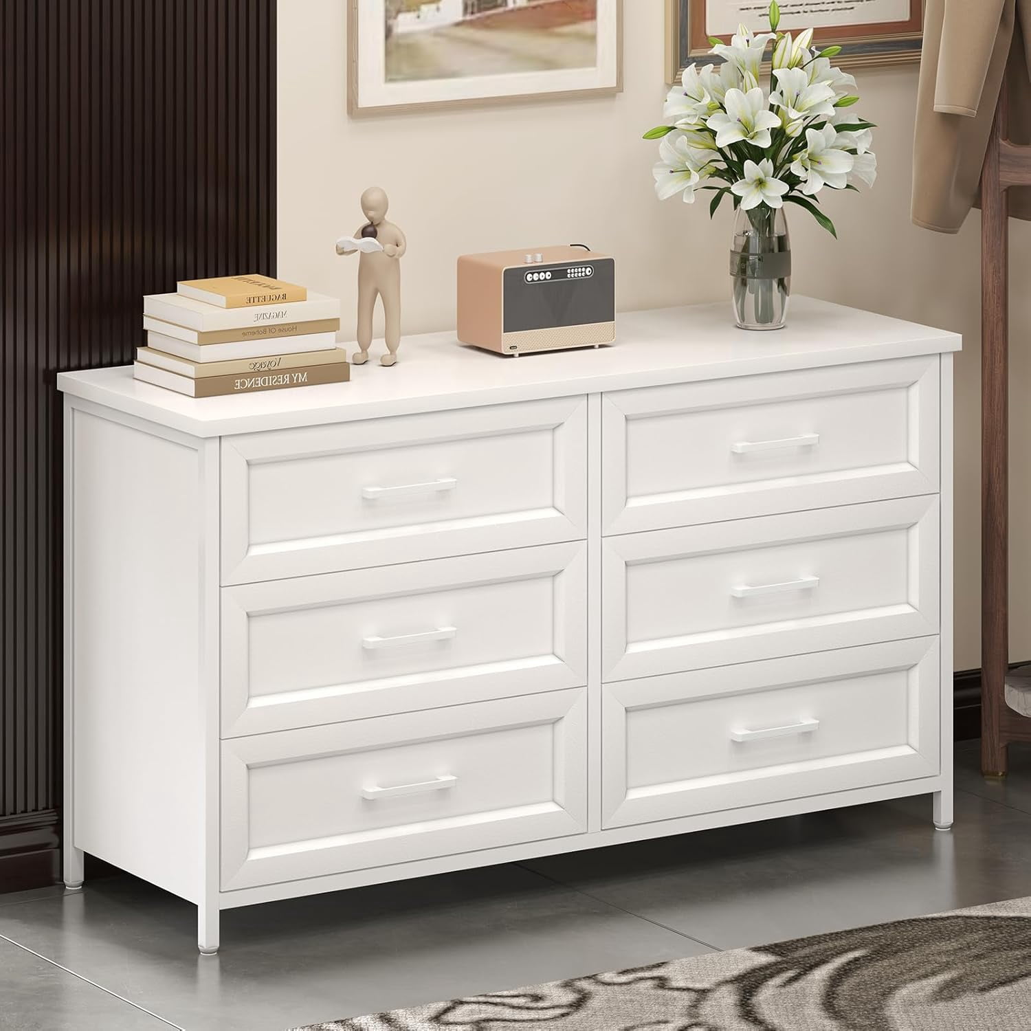 GlimmerGrove 6 Drawer Dresser for Bedroom, White Dressers & Chest of ...