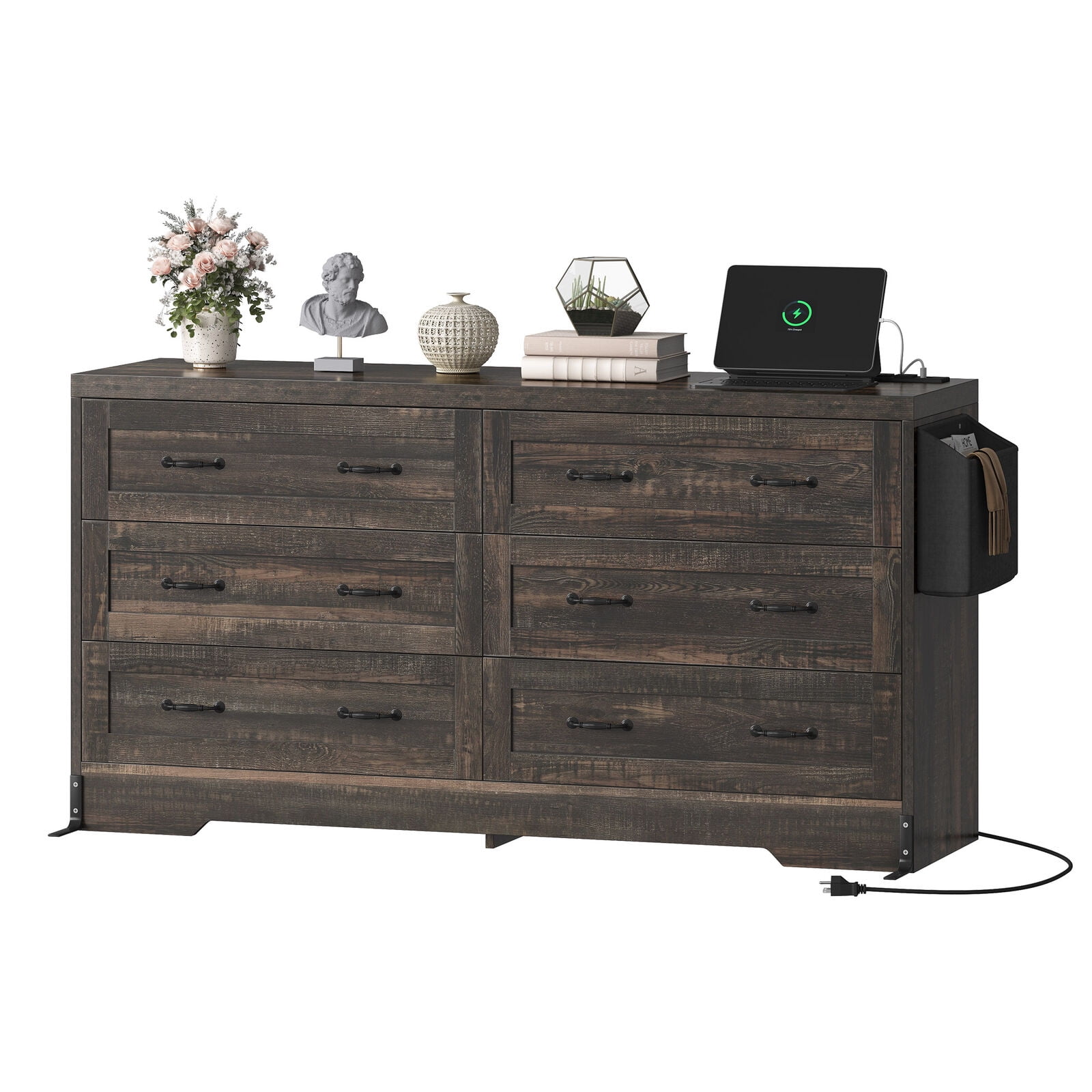GlimmerGrove 6 Drawers TV Stand for 65 inches with Power Outlets -Chest ...