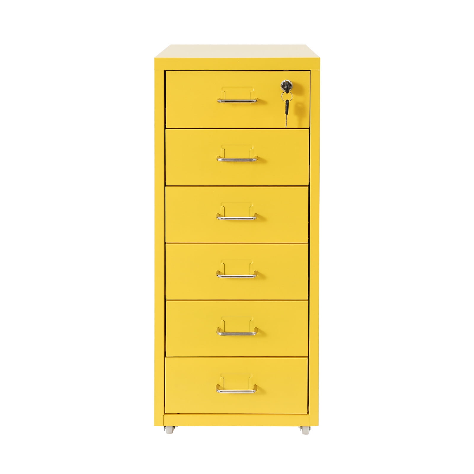 GlimmerGrove 6 Drawers Yellow Mobile File Cabinet with Lock, Home ...
