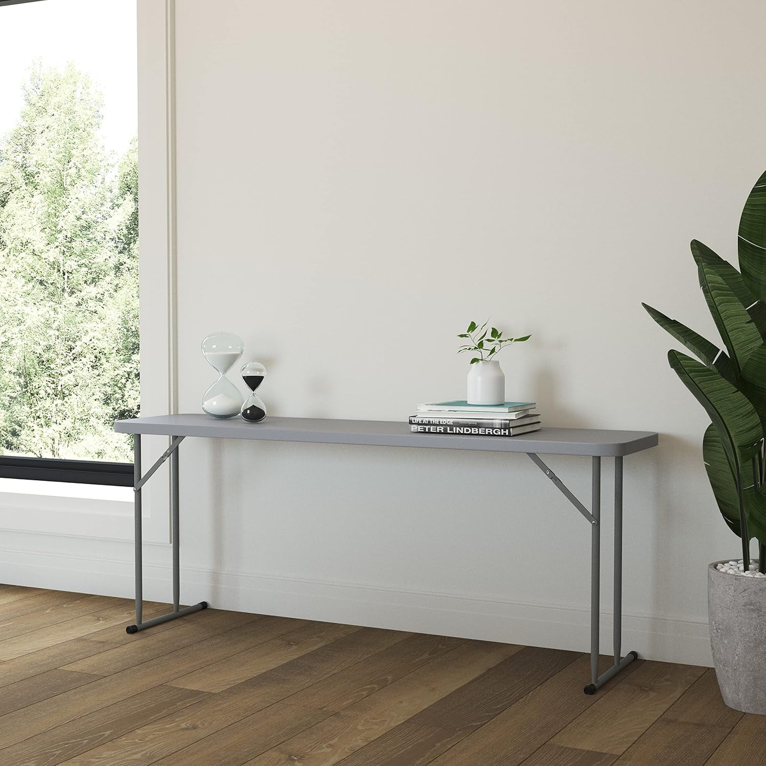GlimmerGrove 6-Foot Rectangular Grey Plastic Folding Table with Locking ...