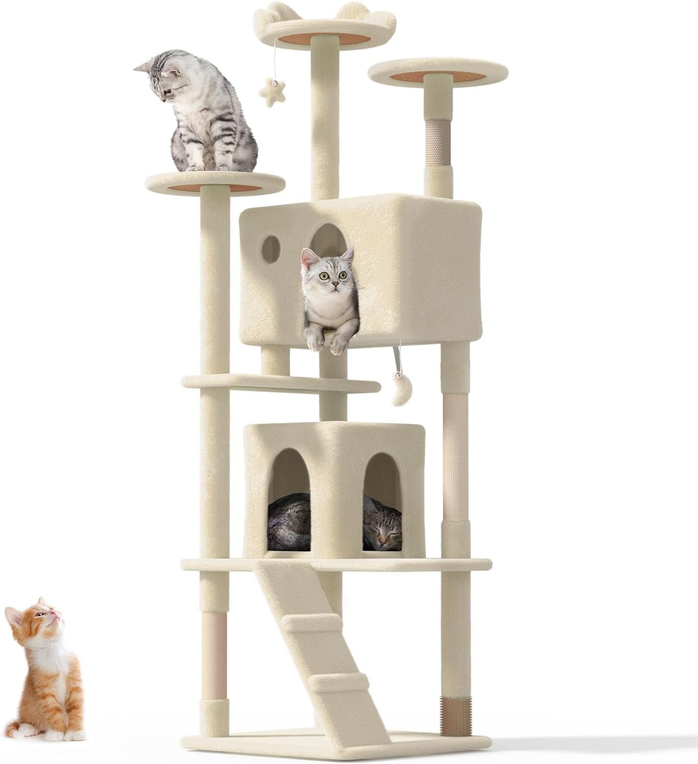 GlimmerGrove 77'' Cat Tree Tower for Indoor Cats Large Adult, Cute/Tall ...