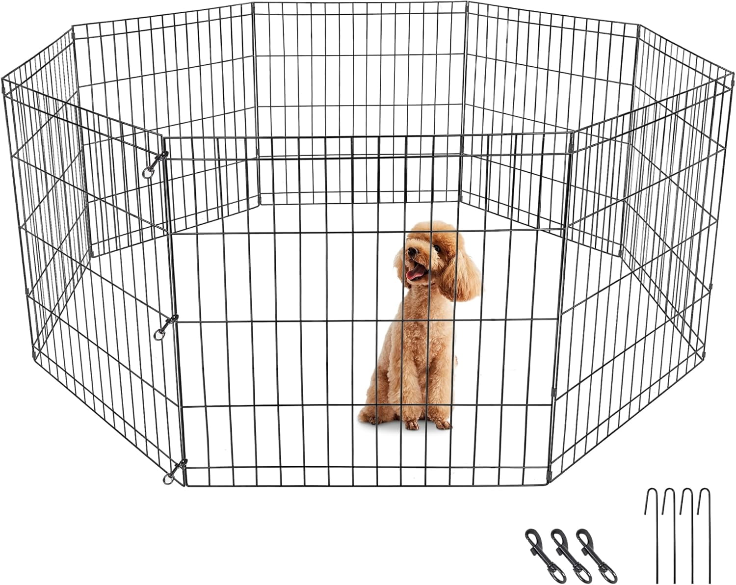 GlimmerGrove 8 Panel 24 Inch Foldable Metal Exercise Dog Playpen, Wire ...
