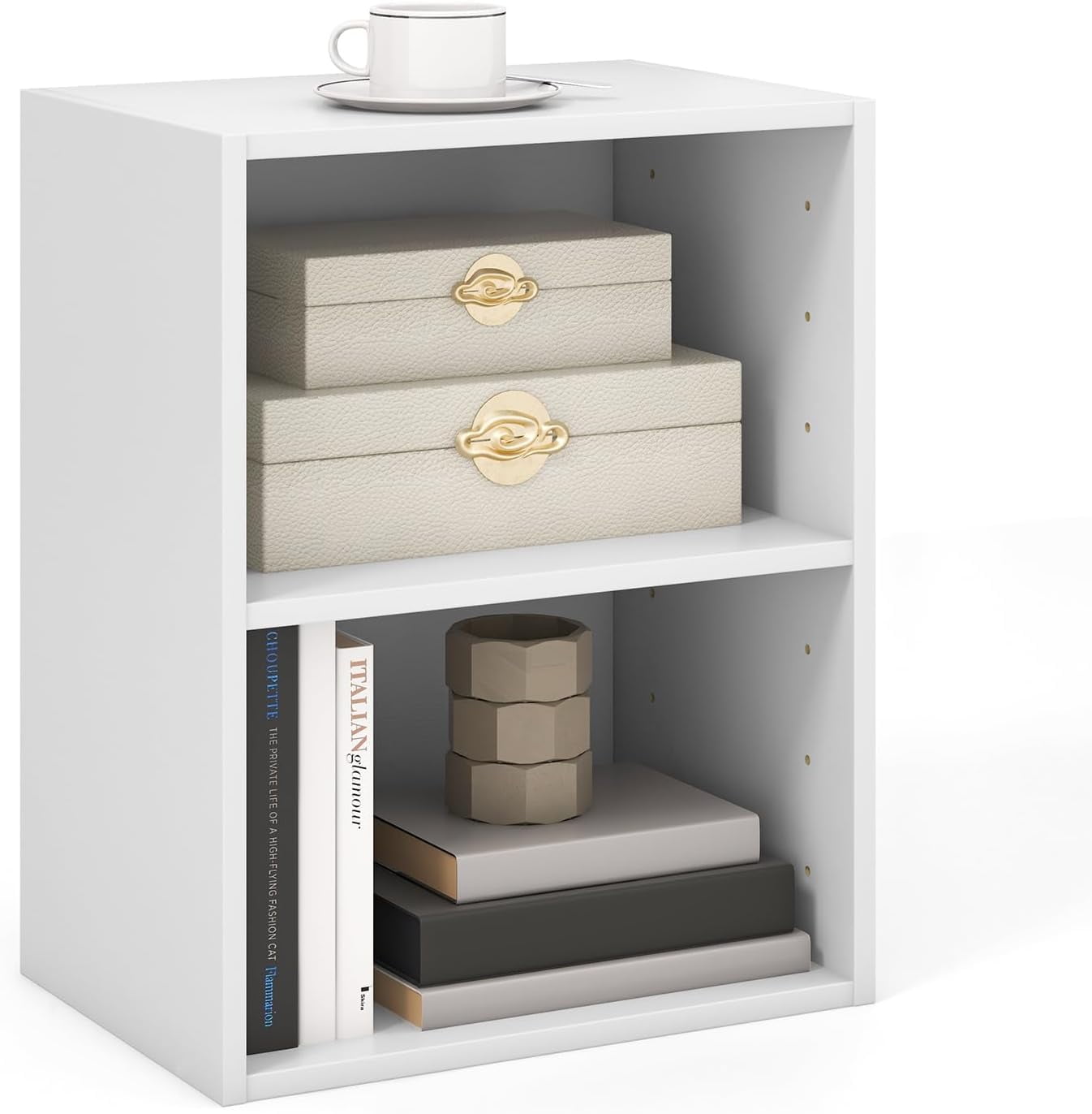 GlimmerGrove Bookshelf and Bookcase 2-Layer Storage Shelf w/Large ...