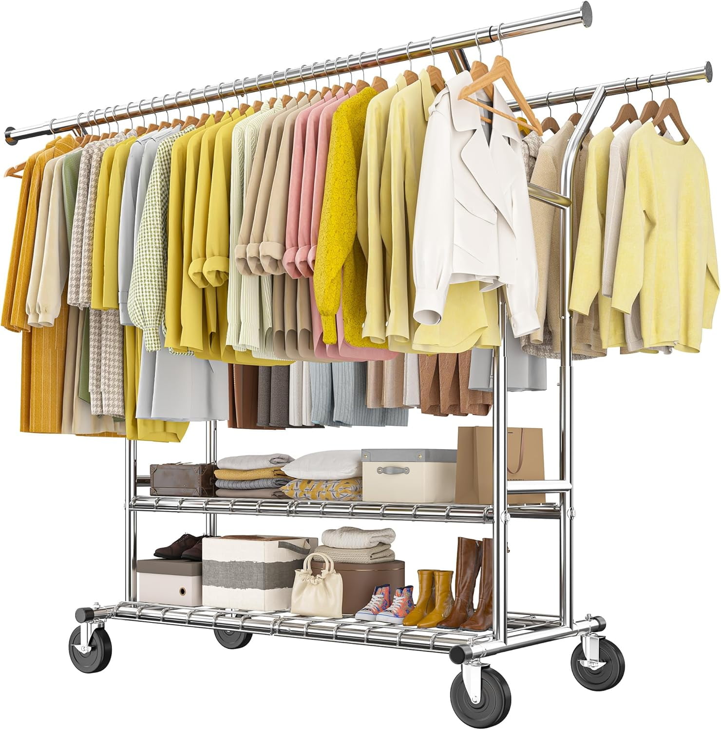 GlimmerGrove Clothing Rack, Heavy Duty Clothes Rack with Wheels Load ...