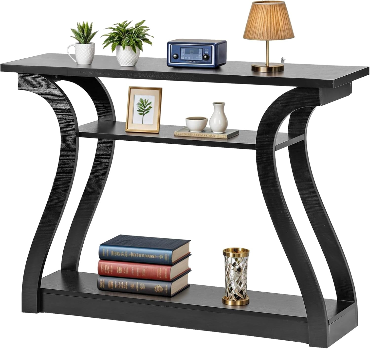 GlimmerGrove Console Table, Entryway Table with 3 Tier Storage Shelves ...