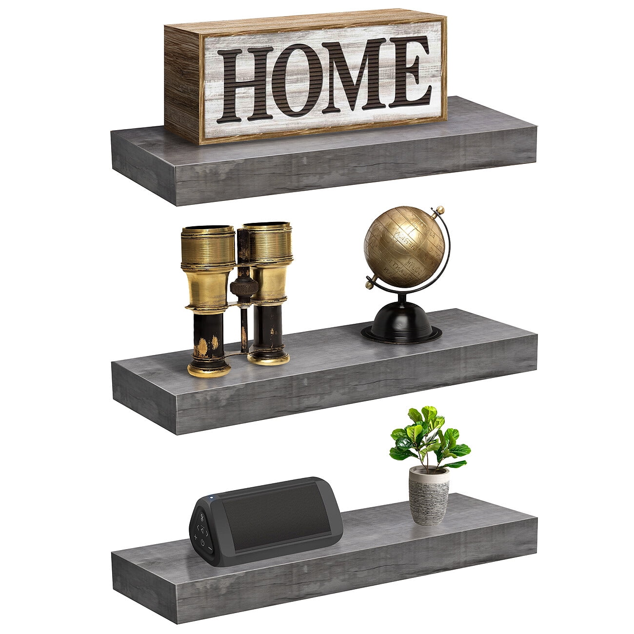 GlimmerGrove Floating Shelves for Wall, Wood Wall Shelf Set of 3, 16 ...