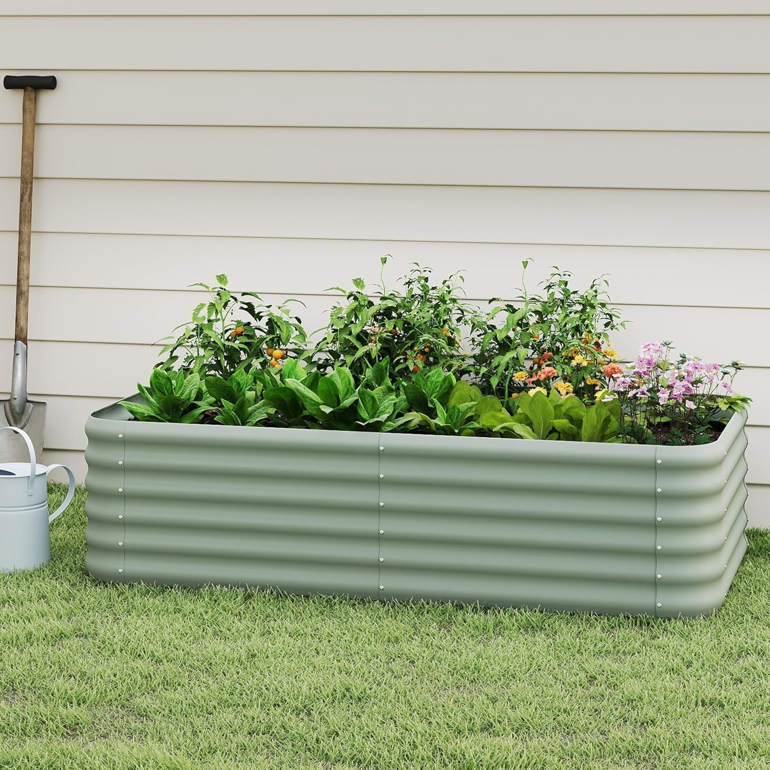 GlimmerGrove Galvanized Raised Garden Bed, Outdoor Planter Bed, Metal ...