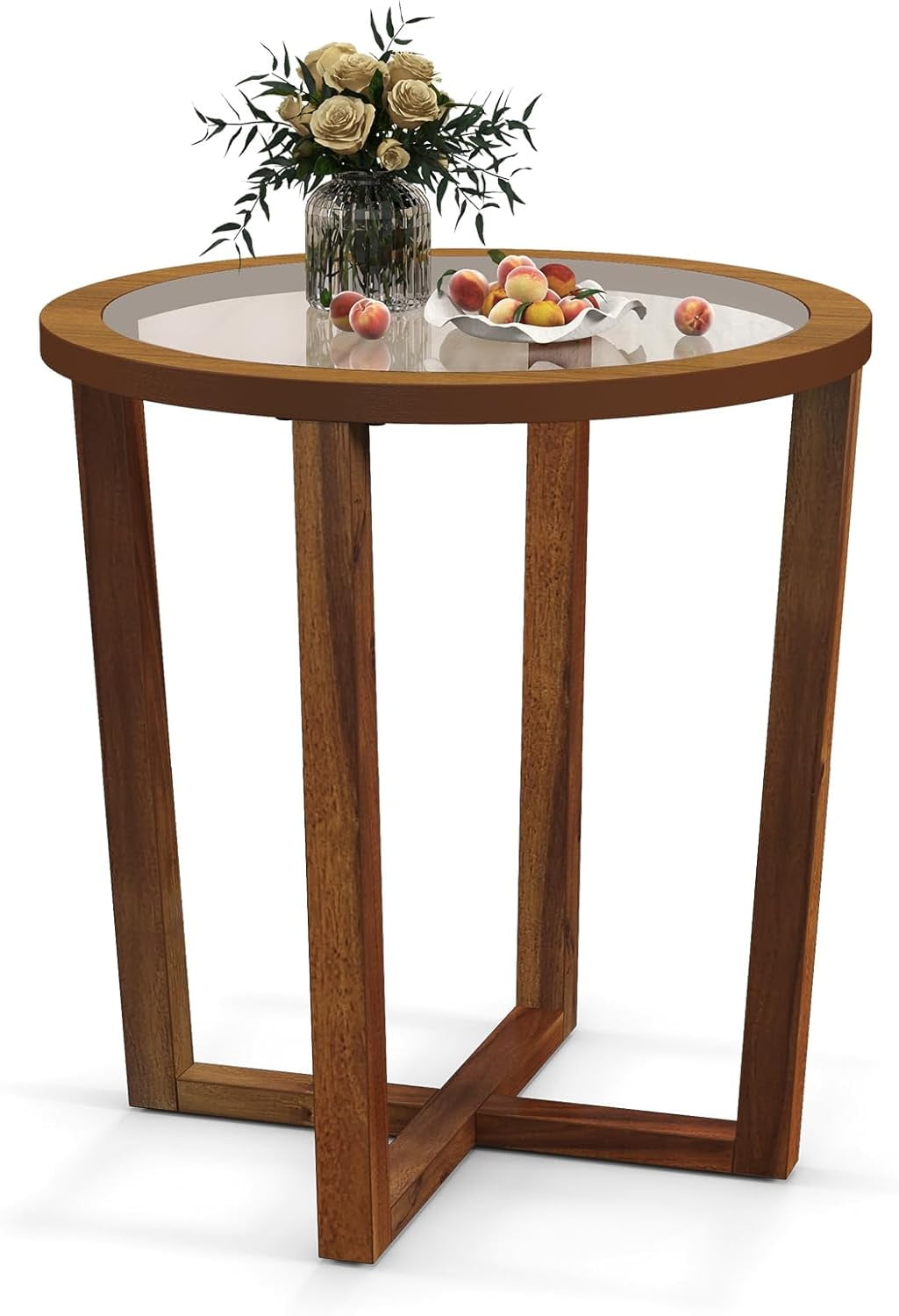 GlimmerGrove Glass Round End Table, Sofa Side Table with Transparent ...