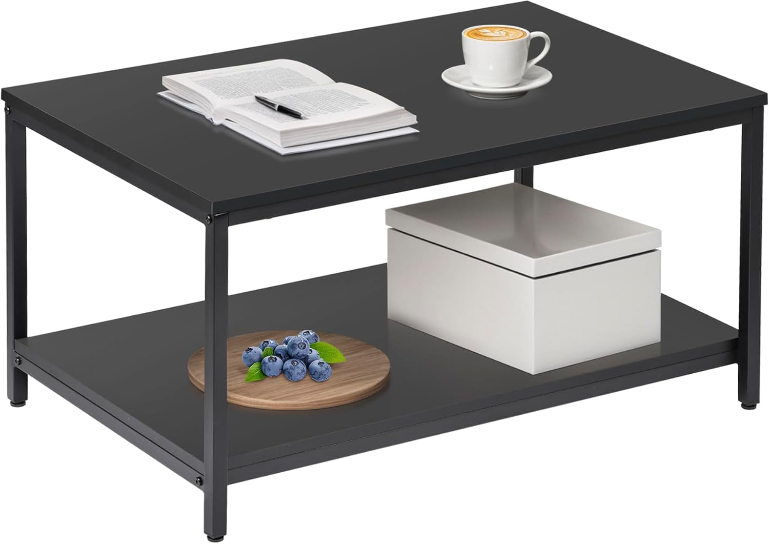 GlimmerGrove Industrial Coffee Table with Storage Shelf for Living Room ...