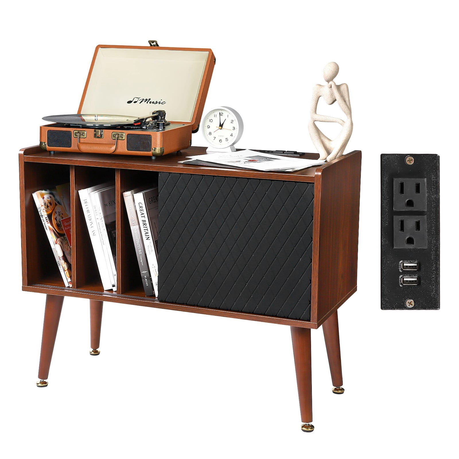 GlimmerGrove Large Record Player Stand with Charging Station, Vinyl ...