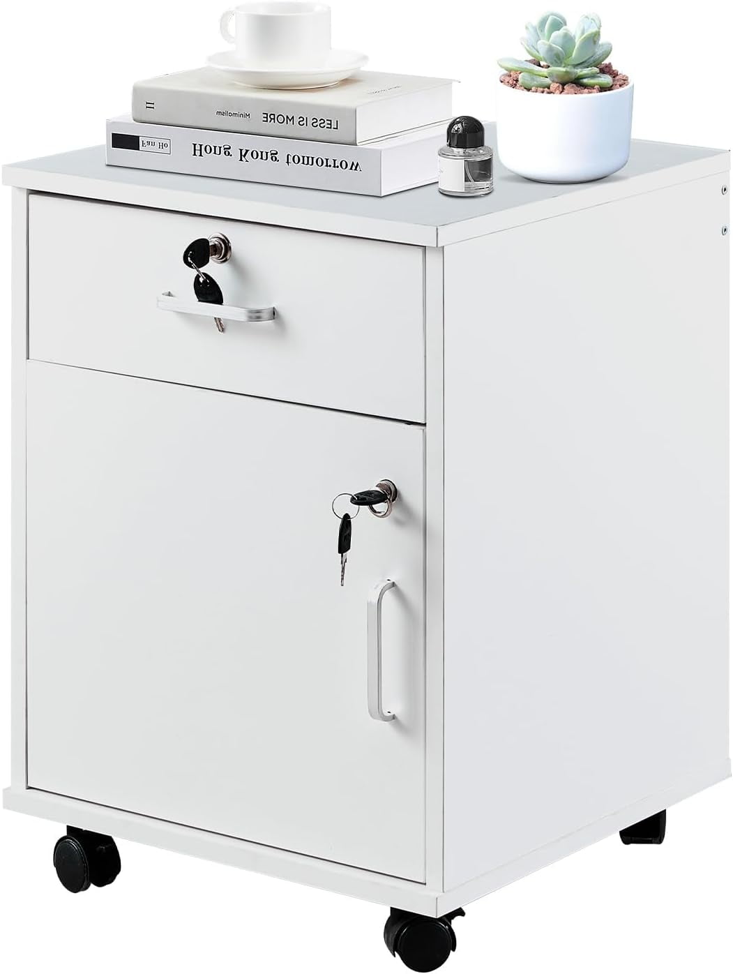GlimmerGrove Mobile File Cabinet with Lockable Drawer & Door, Under ...