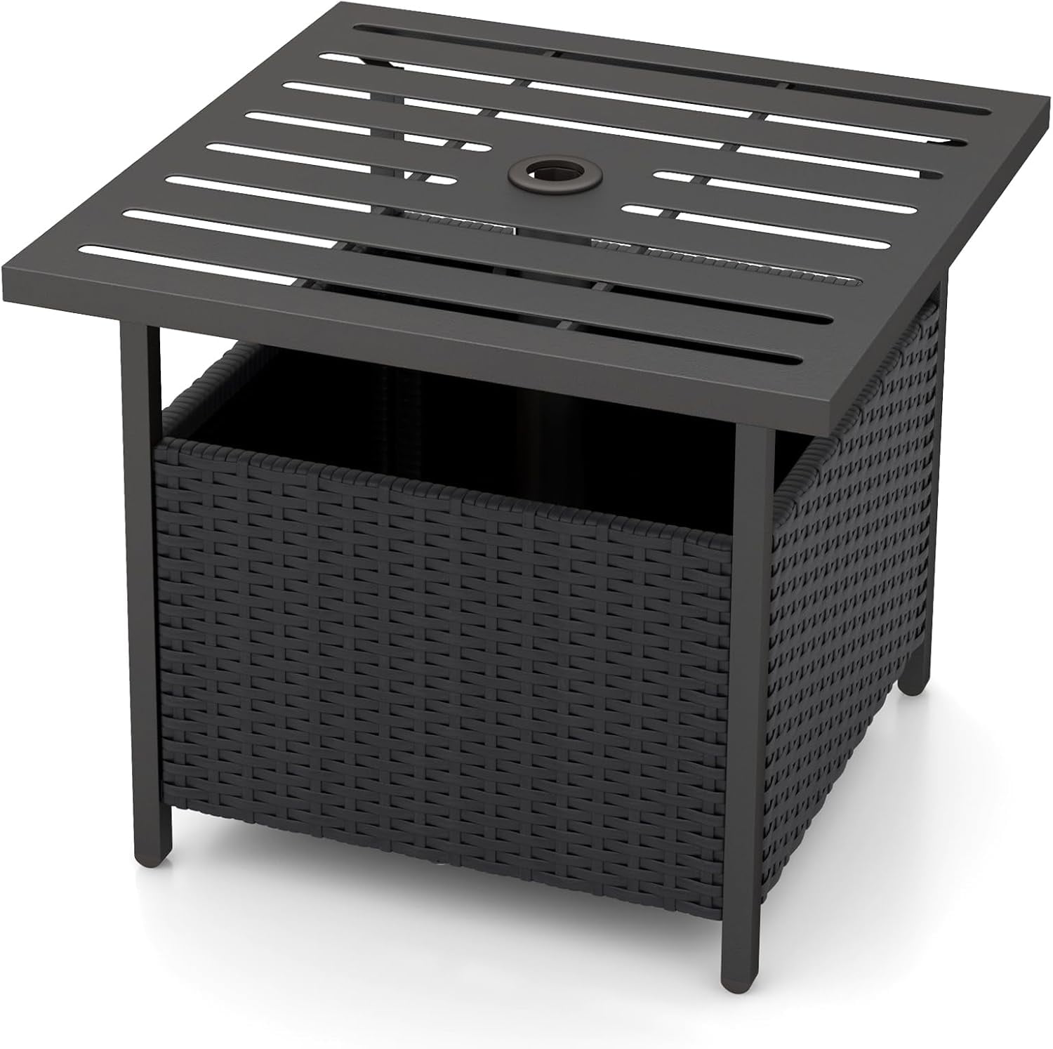 GlimmerGrove Outdoor Side Table with Umbrella Hole, 22" Wicker Umbrella ...