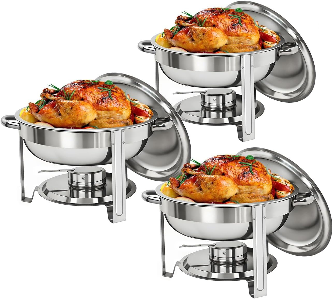 GlimmerGrove Pack of 3 Round Chafing Dish Full Size 5 Quart Stainless ...