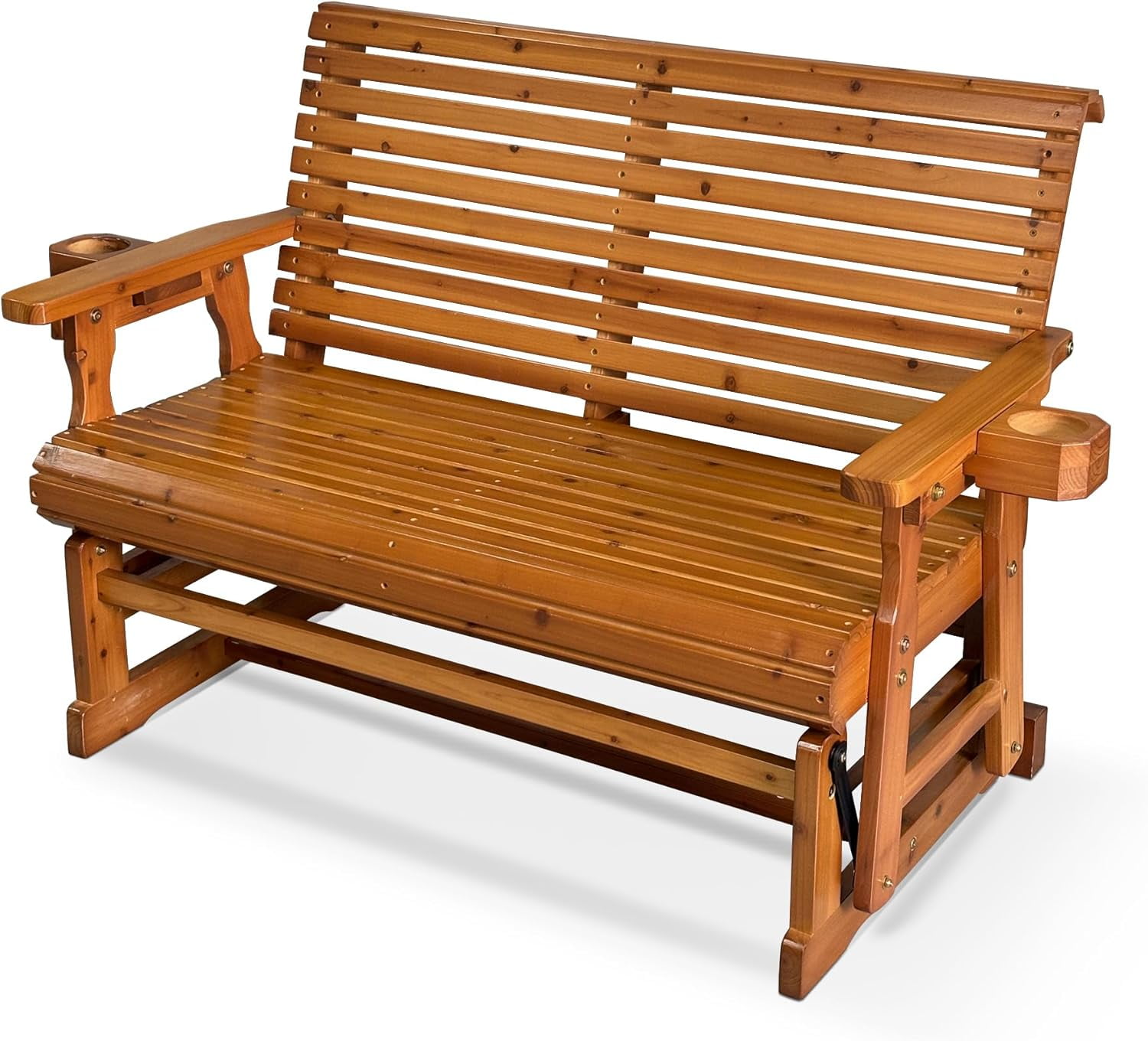 GlimmerGrove Patio Glider with Cup Holders, High Roll Back and Deep ...