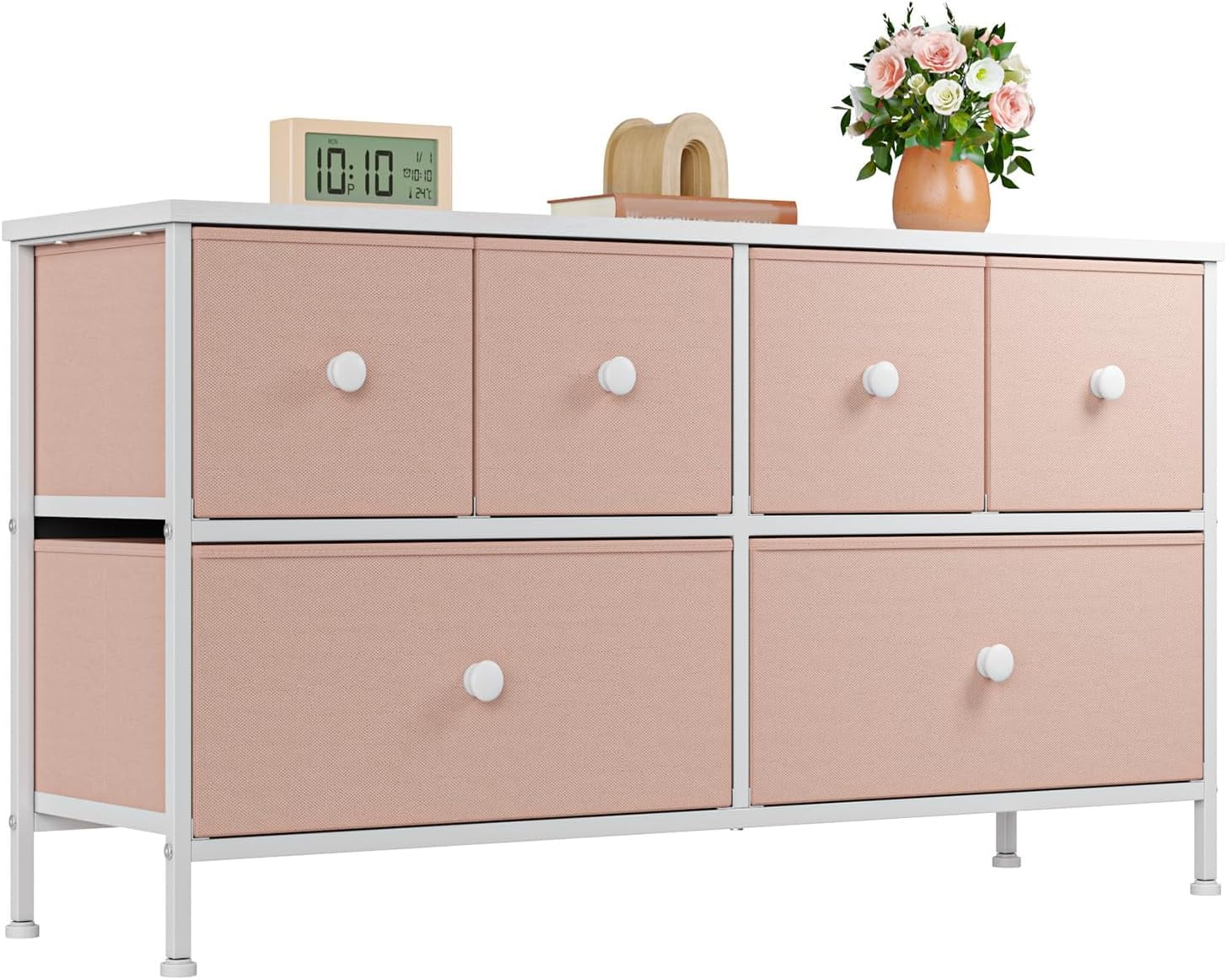 GlimmerGrove Pink Dresser for Bedroom with 6 Drawers, Wide Dressers ...