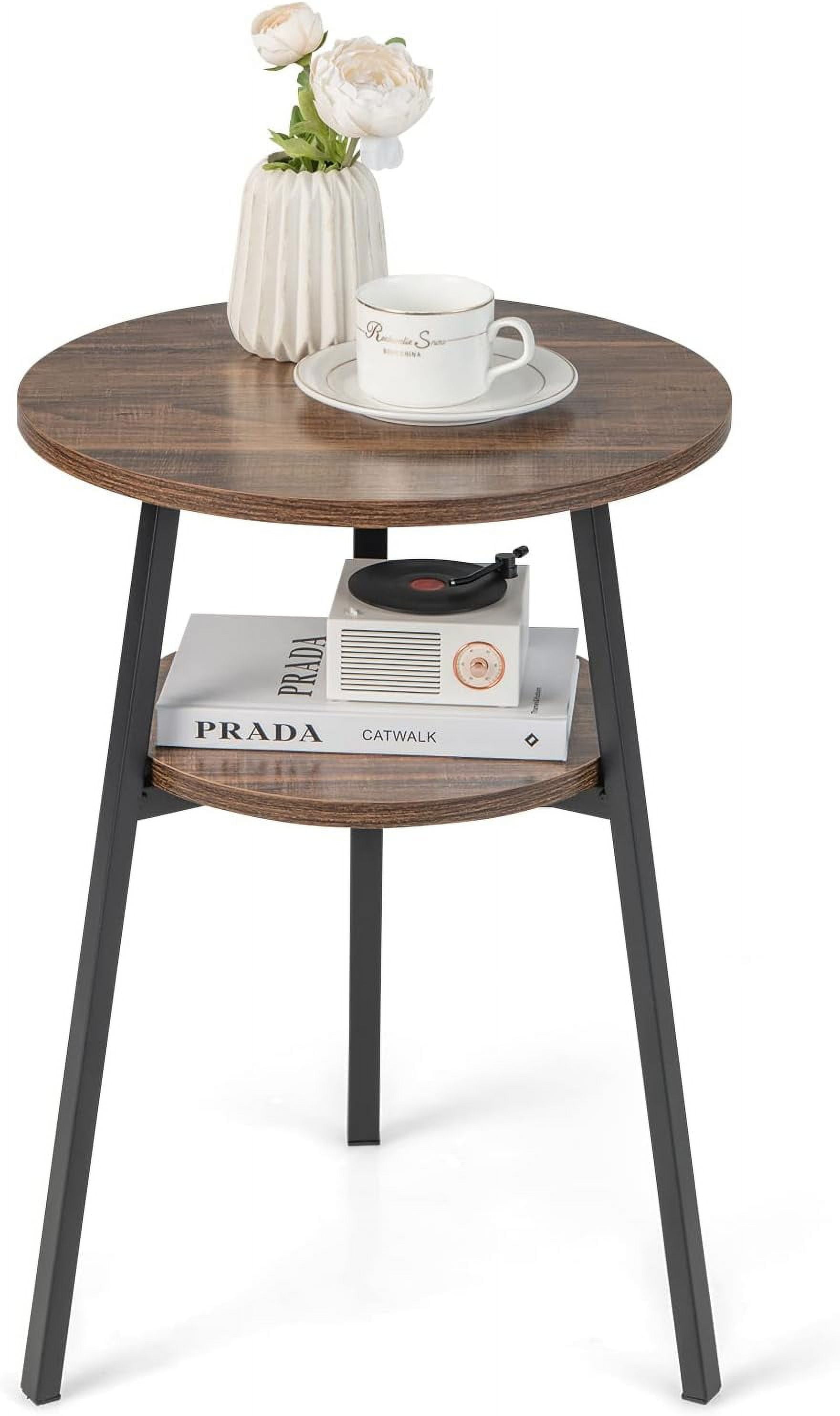 GlimmerGrove Round End Table, 2-Tier Bedside Table with Open Storage ...