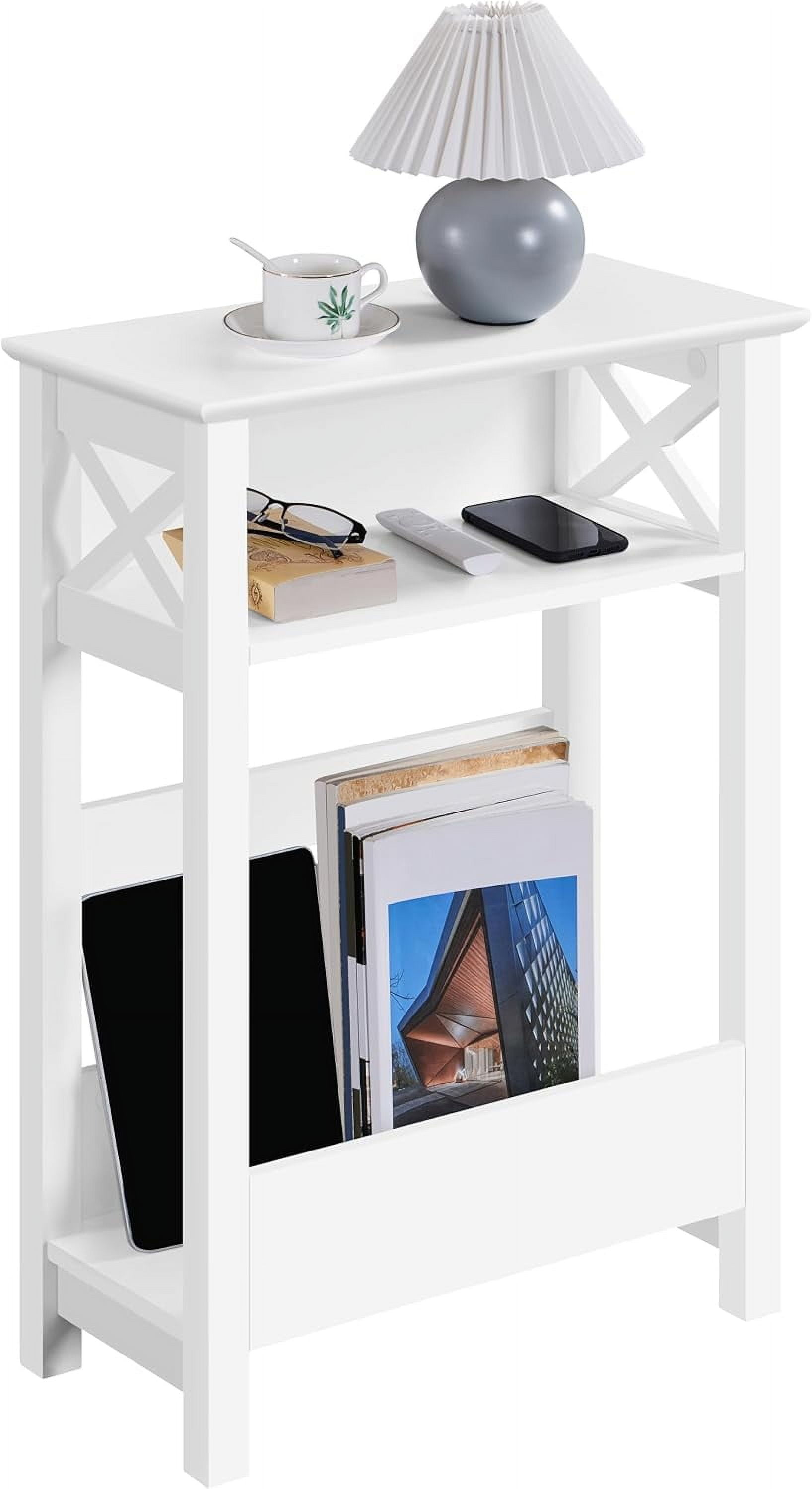 GlimmerGrove Small Side Table with Storage Shelf, 3-Tier Slim X Shaped ...