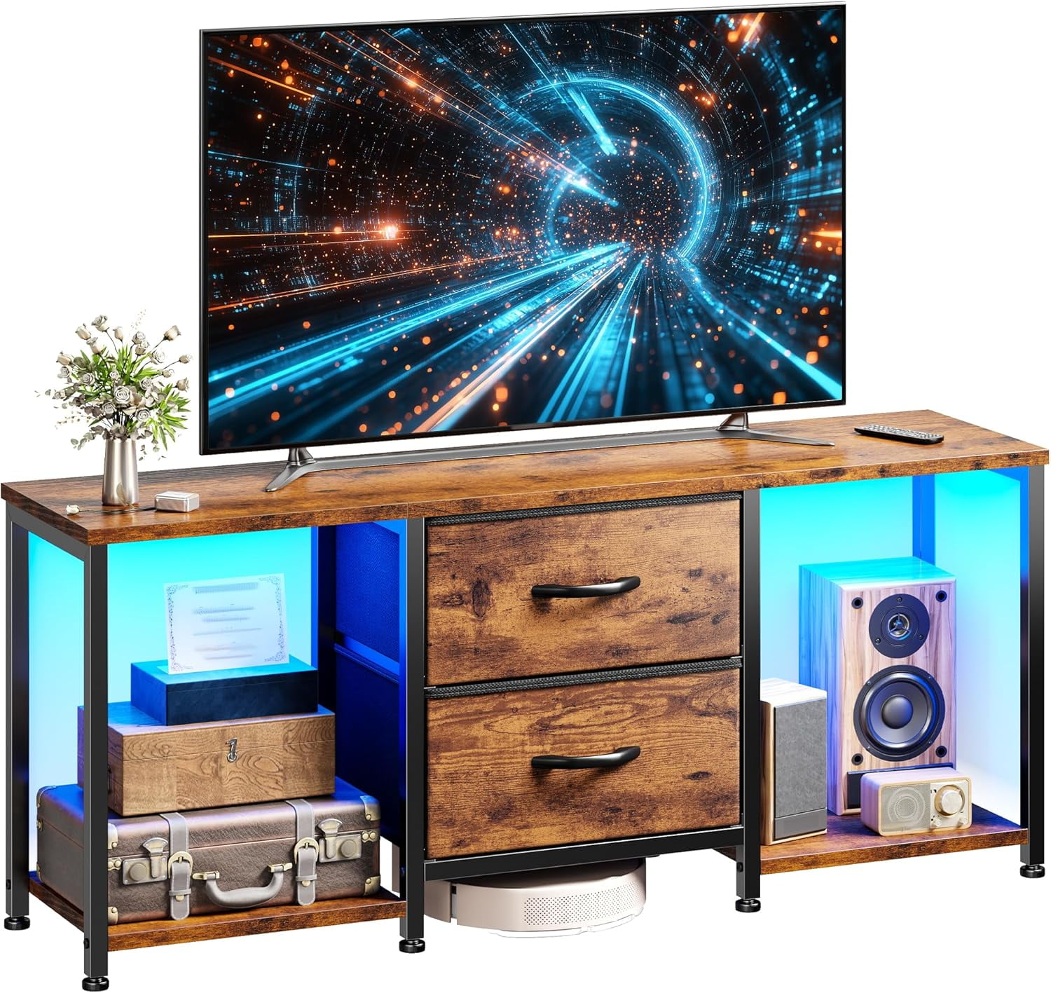 GlimmerGrove TV Stand for Bedroom with LED Lights, Dresser TV Stand ...