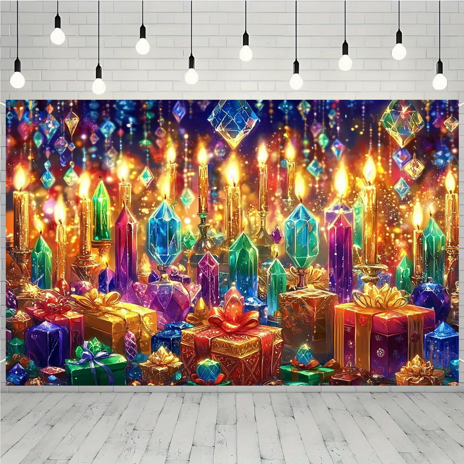 Glimmering Crystal Birthday Party Backdrop Colorful Gem Jewel Happy ...