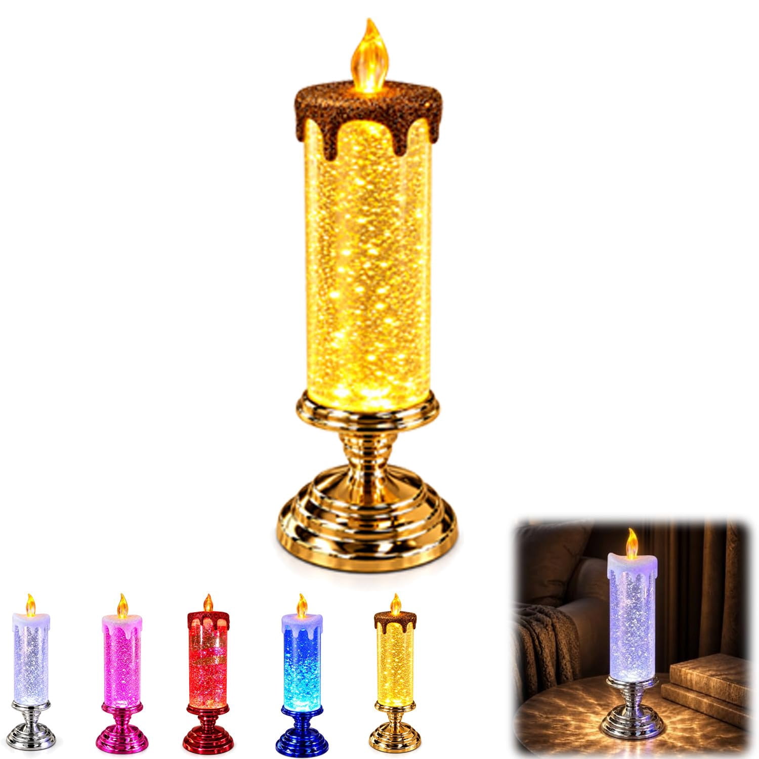 Glimmering Glitter Glow Candle, Flameless Sparkling LED Lantern with ...