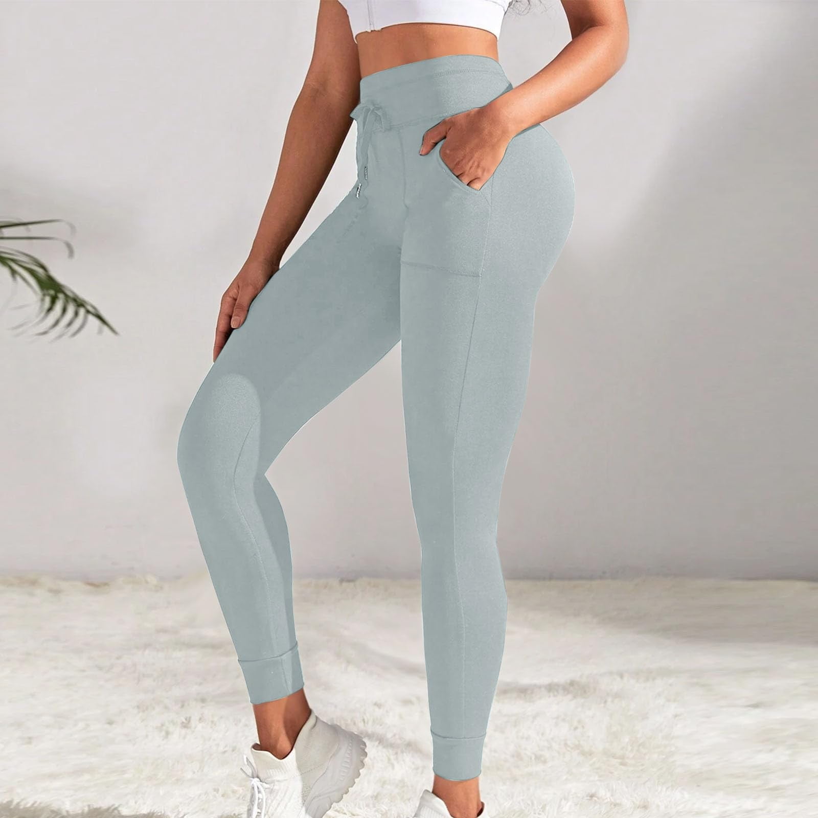 Valueadd Women Yoga Pants With Pockets High Waisted Drawstring Athletic ...