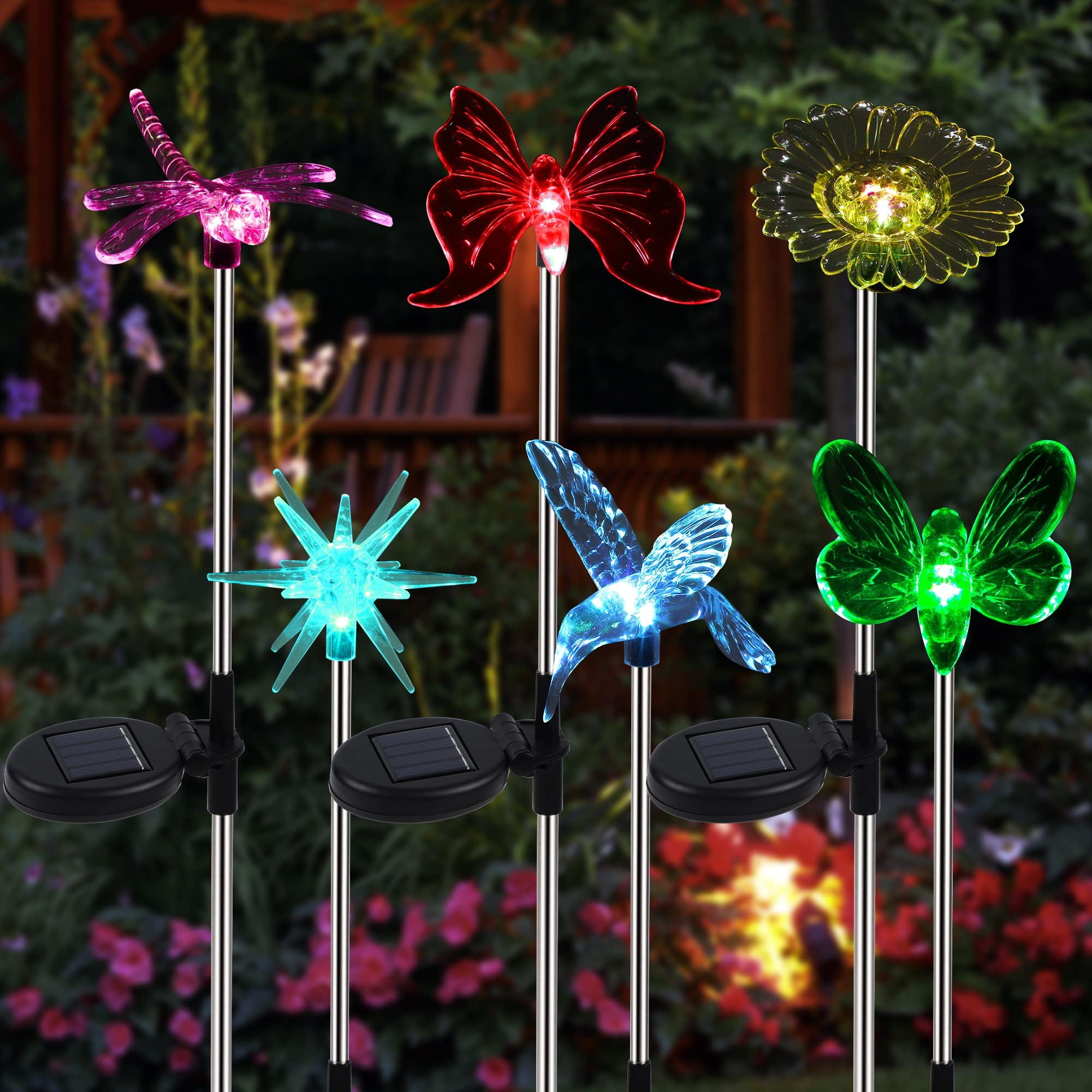 Glintoper 6 Pack Garden Stake Lights Outdoor, Butterfly Figurine Lights ...