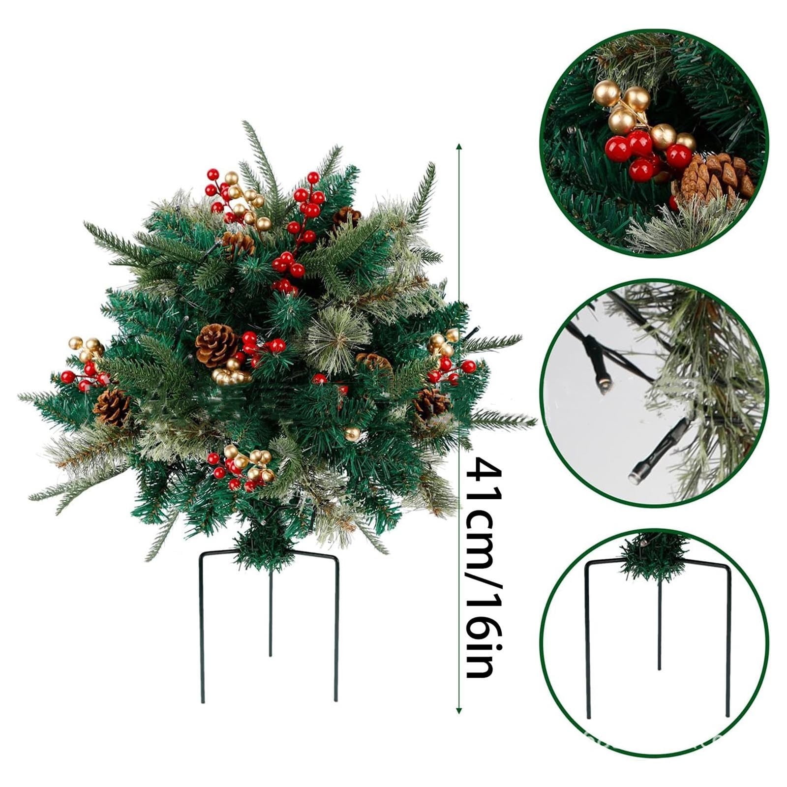 Glintoper Lighted Artificial Christmas Urn Filler, Pre-lit Xmas Pine ...