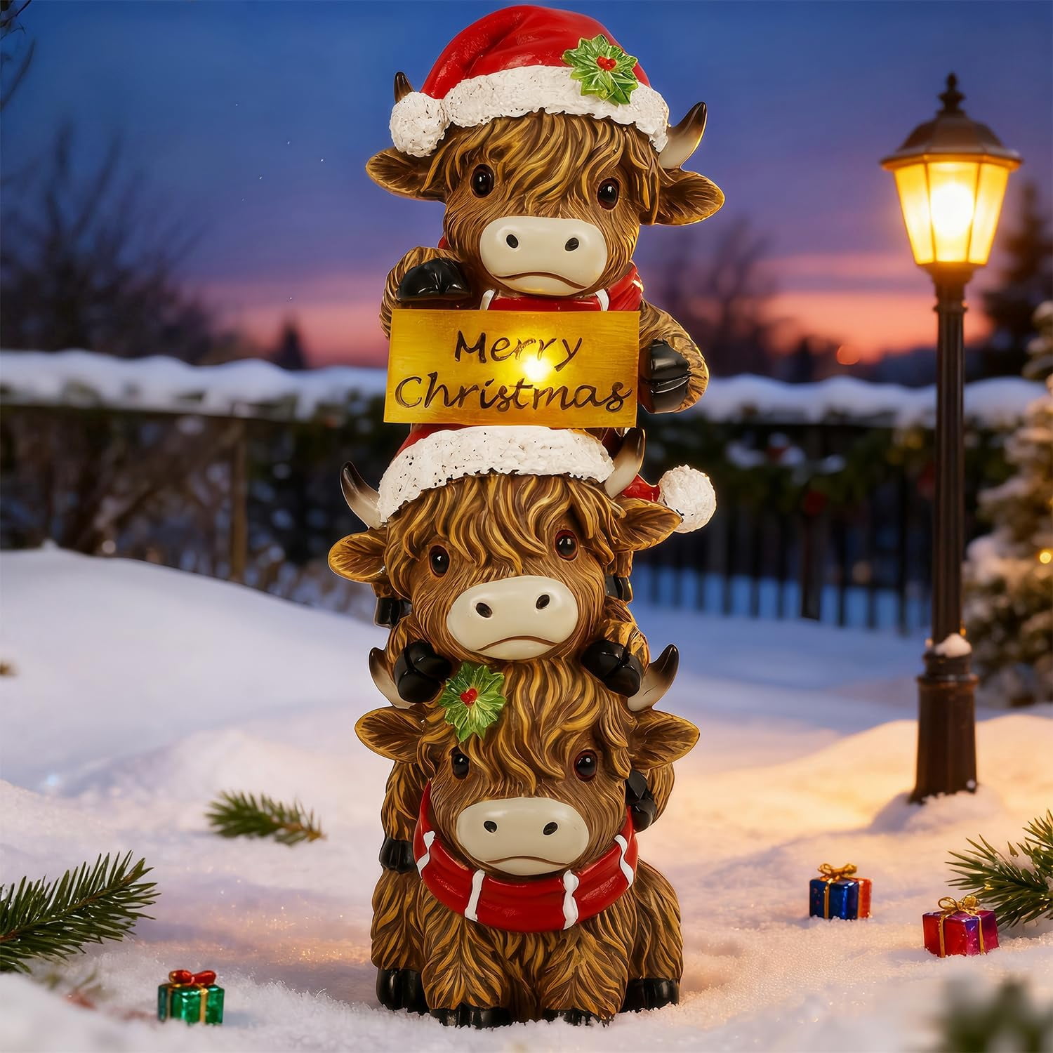 Glintoper Solar Garden Highland Cow Statue, 12" Outdoor Christmas ...