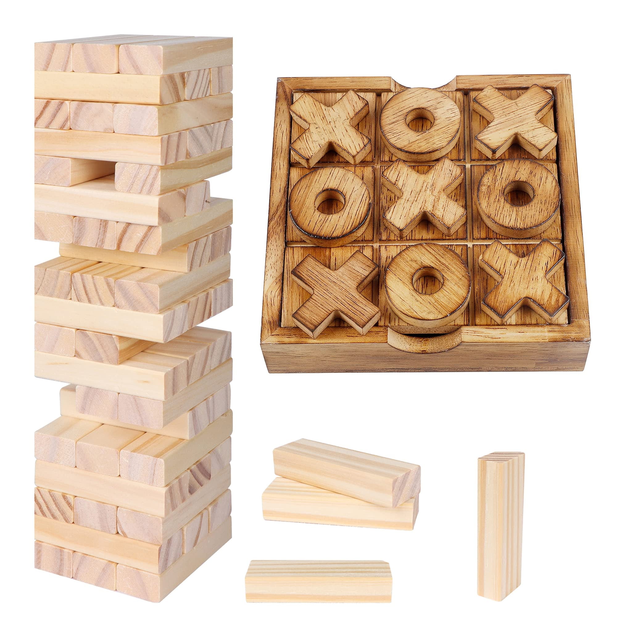Glintoper Tic Tac Toe AIF9 & Tumble Tower Blocks Game Set, Classic Wood ...