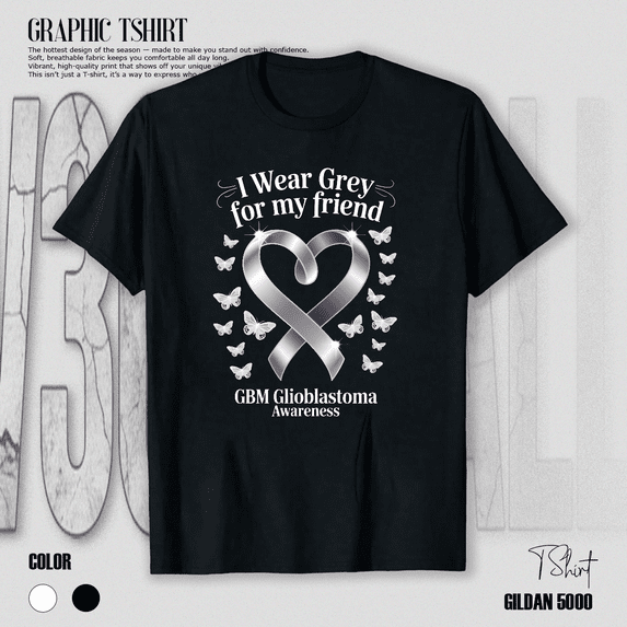 Glioblastoma Awareness Support Gray Ribbon Brain Cancer Art Unisex T ...