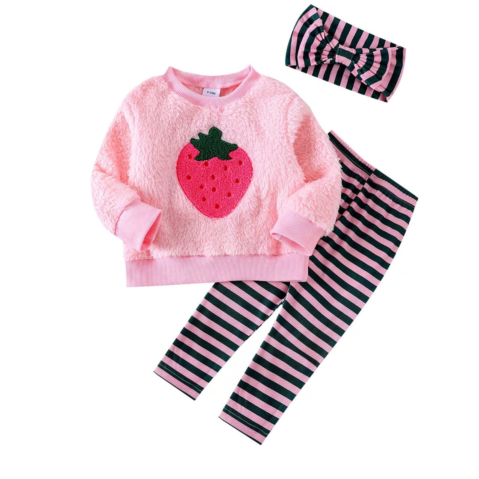 Glisme 3 Pack Girls Outfit Long Sleeve Strawberry Patch Hoodie Striped ...