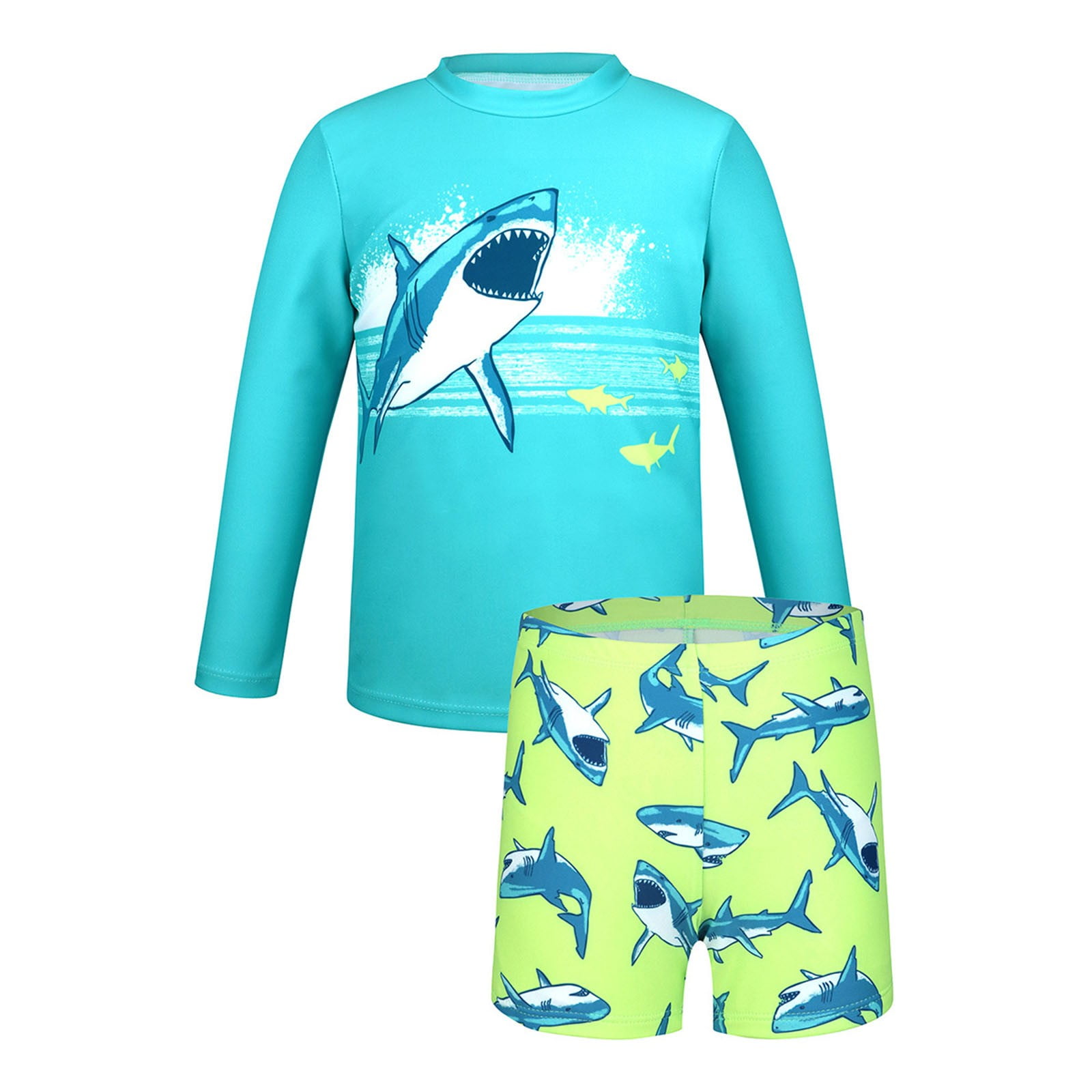 Glisme Boys Bathing Suits Long Sleeve 2 Piece Set Cartoon Ocean Shrk ...