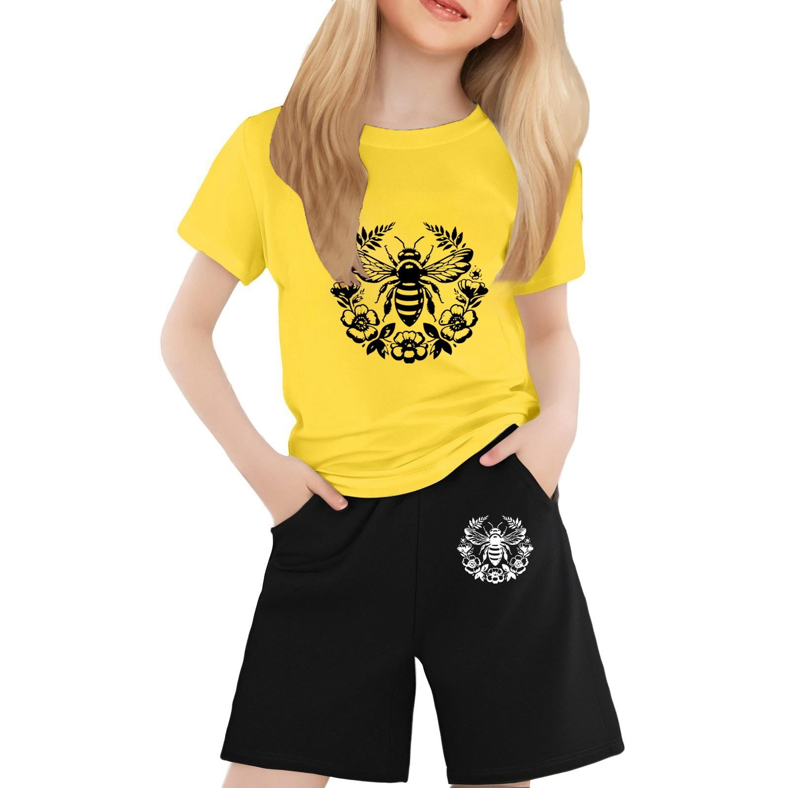 Glisme Casual Girls Clothing Set Short Sleeved Festival Series Printed ...